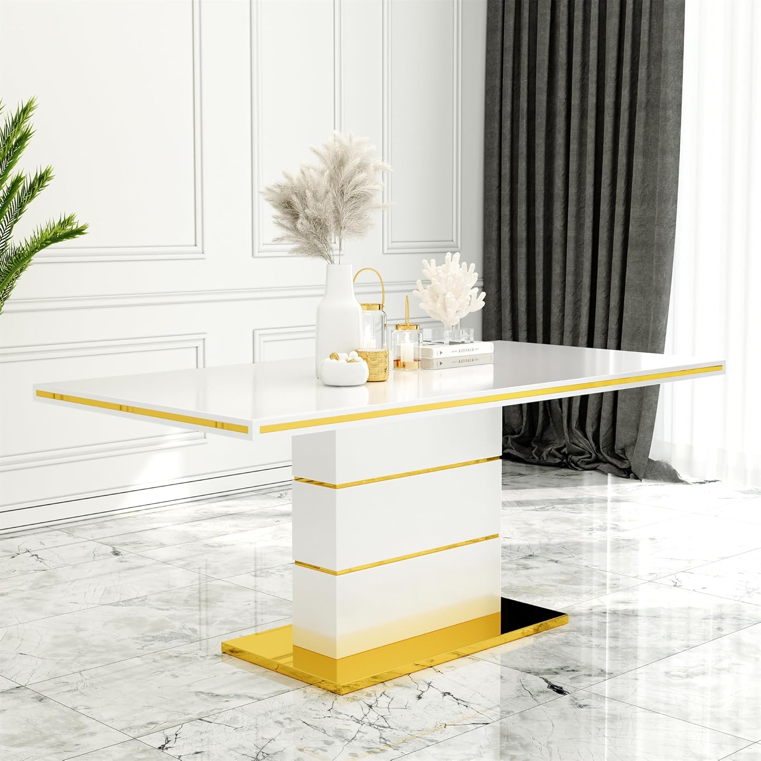 Amazon.com - Modern Dining Table for 6 People, 63" Large Kitchen Dining ...