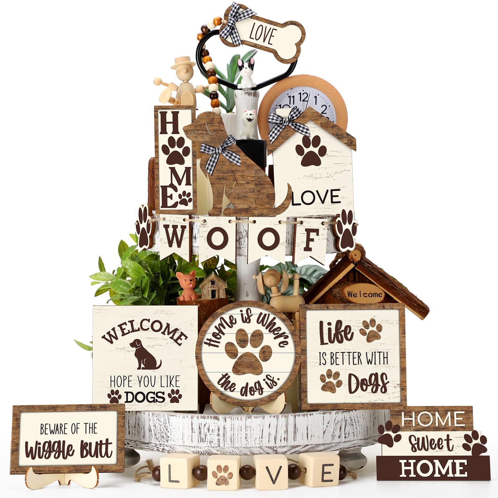 Amazon.com: Mifoci 16 Pcs Dog Tiered Tray Decor Dog Home Wooden Signs ...