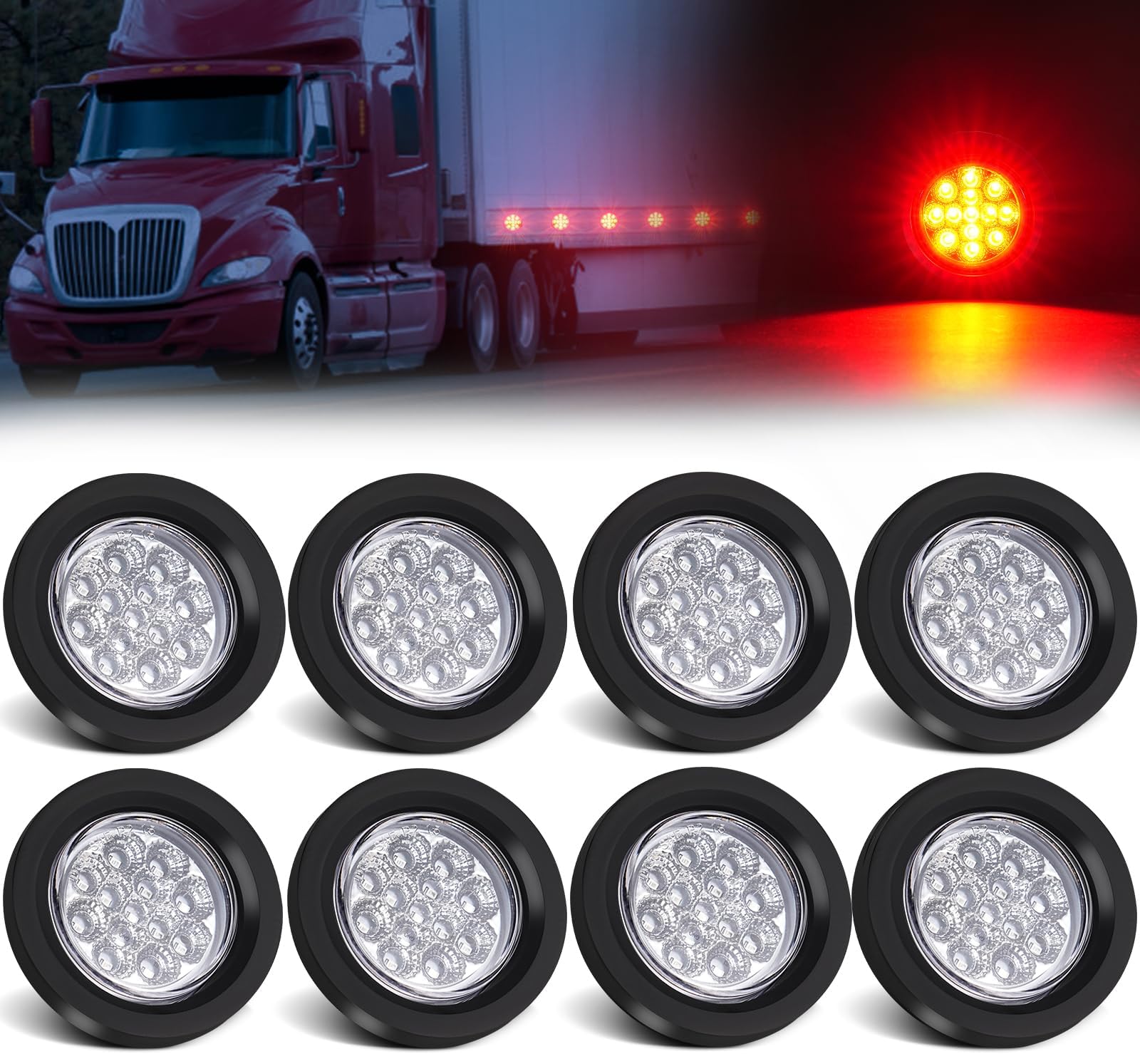 Amazon.com: PVerandio 8Pcs 2.5" Red Round 13 LED Side Marker Lights ...