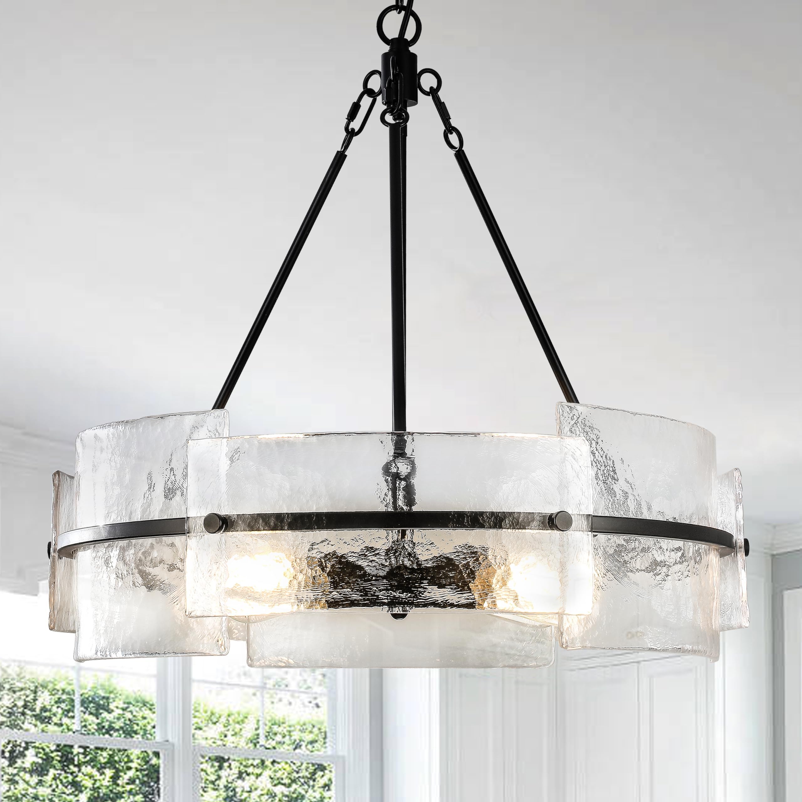 Amazon.com: Modern Dining Room Chandelier 22” Black Textured Glass ...