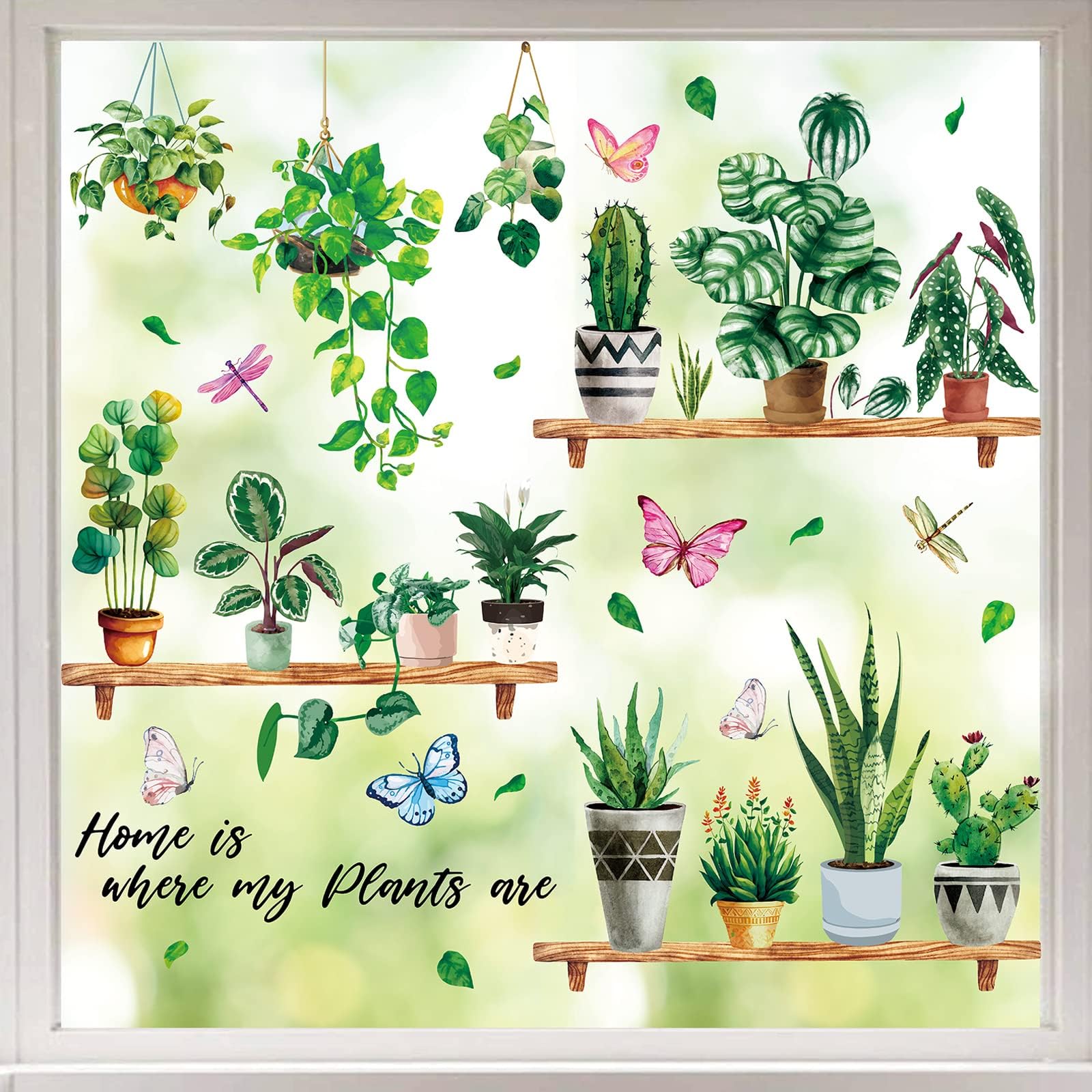 Amazon.com: wondever Hanging Potted Plant Window Clings Tropical ...