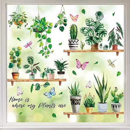 Amazon.com: Whaline 6 Sheets Summer Potted Plant Window Clings Palm ...