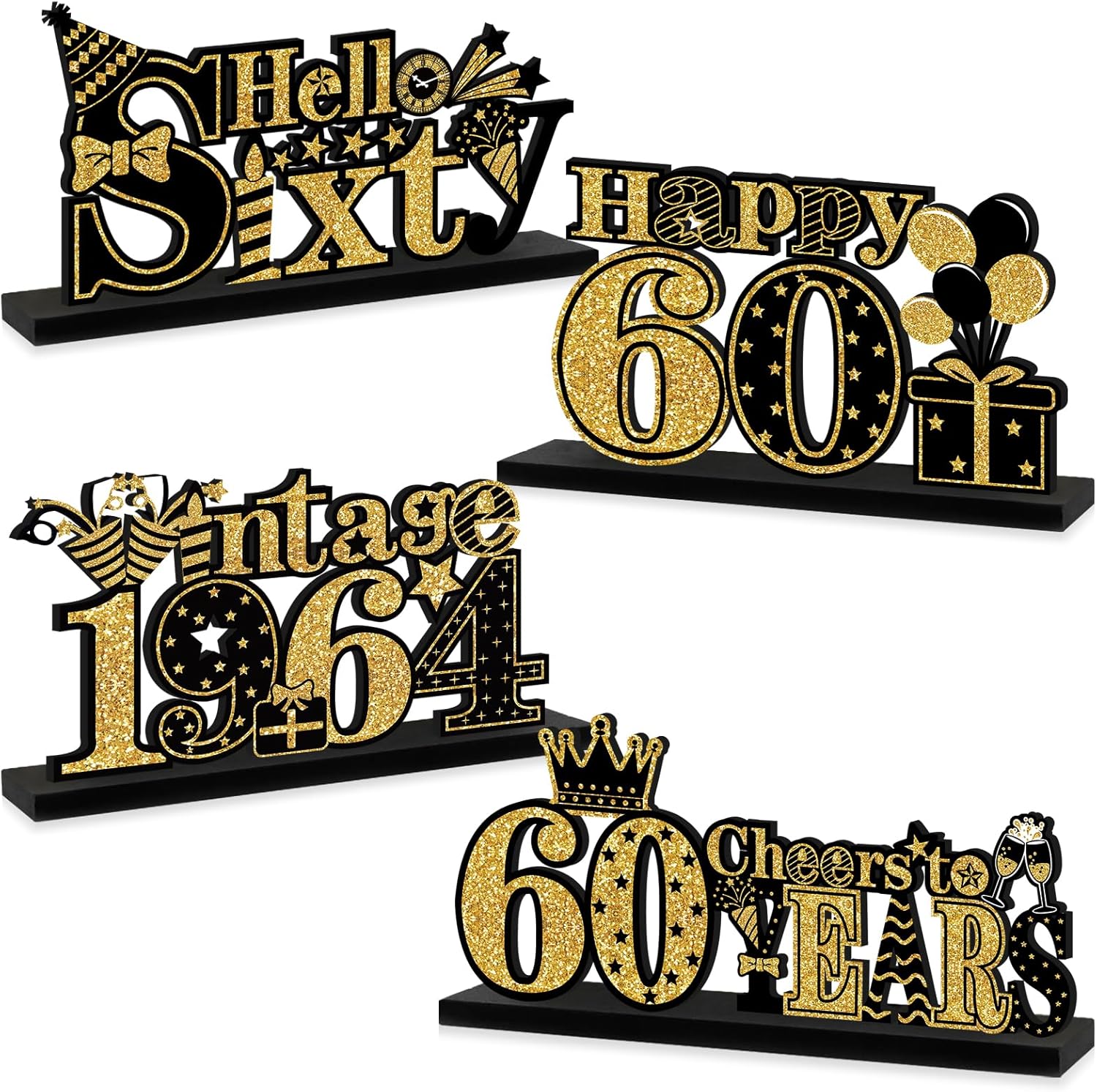 Turypaty 4 Pieces 60th Birthday Decorations Wooden Vintage 1964 Table ...