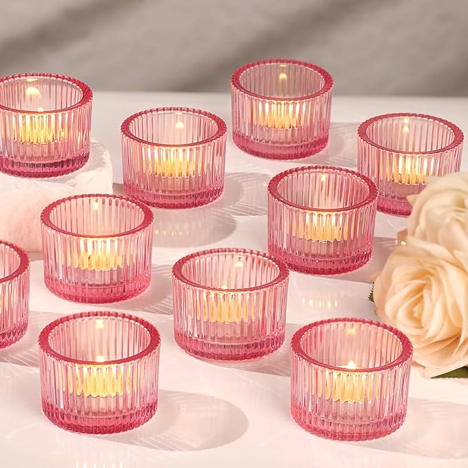 Amazon.com: Lanttu Pink Tealight Candle Holder Set of 12, Small Votive ...