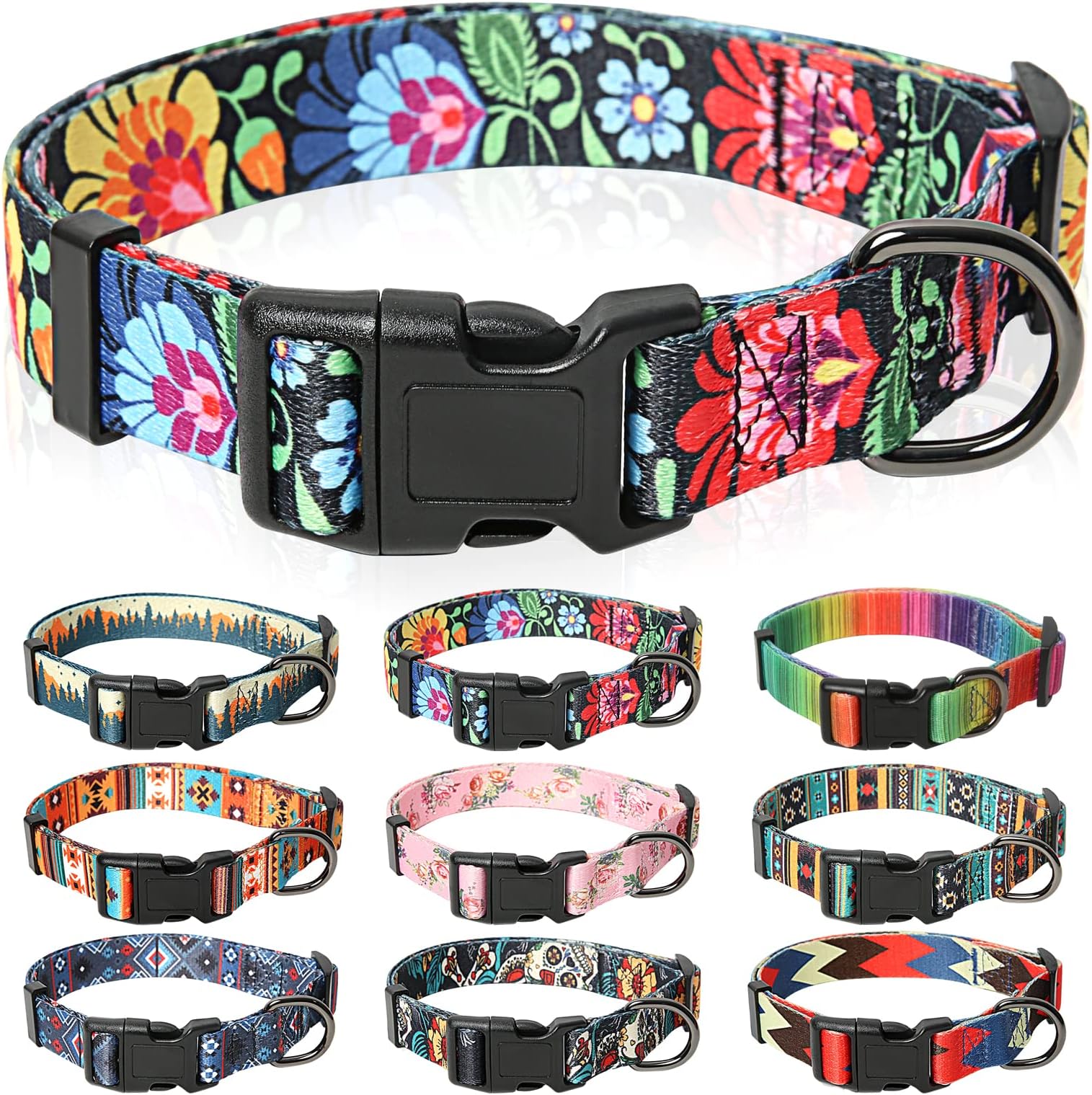 Hem & Boo BLOCK Design Adjustable Dog Collar (1/2" x 10-14"), Multi ...