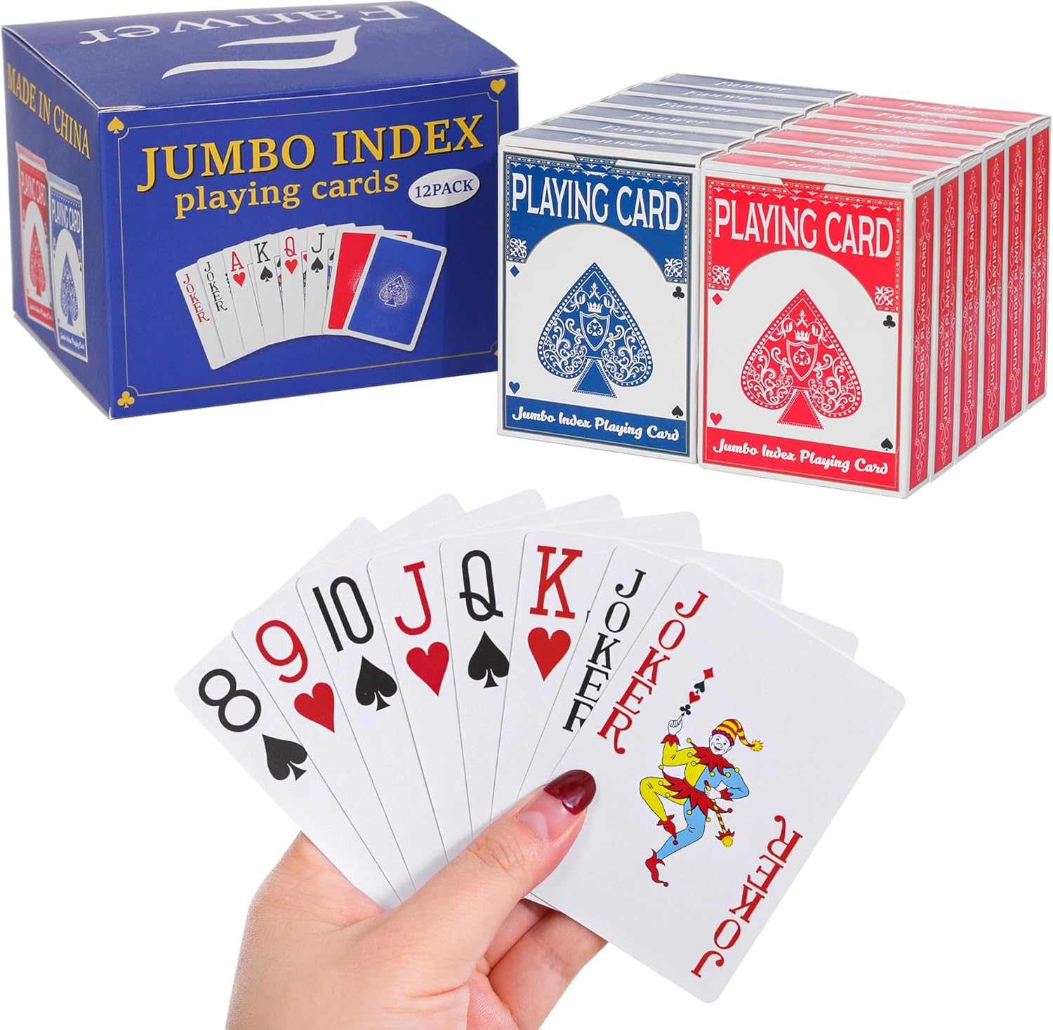 Amazon.com: Fanwer Playing Cards Large Print 12 Pack, Jumbo Poker ...