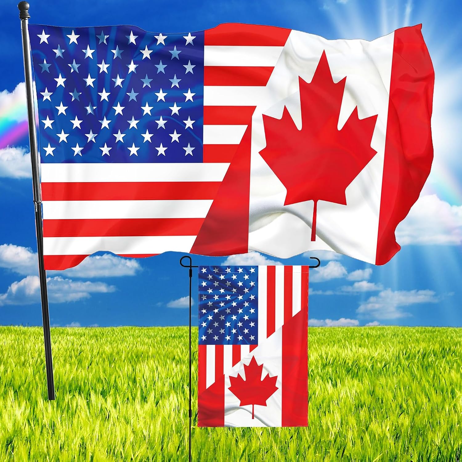 Amazon.com : Voudlye Canada USA Friendship Flag 3x5 Ft Friendly Flags ...