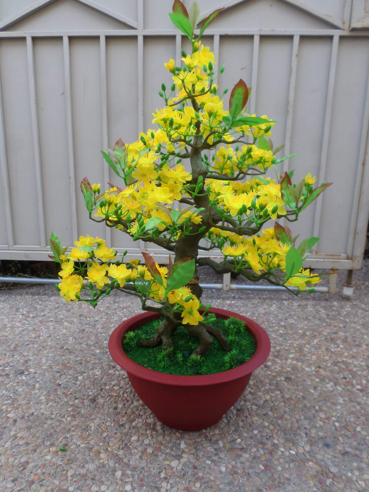 Amazon.com: Plastic Artificial Yellow Apricot Flower Tree with Plastic ...
