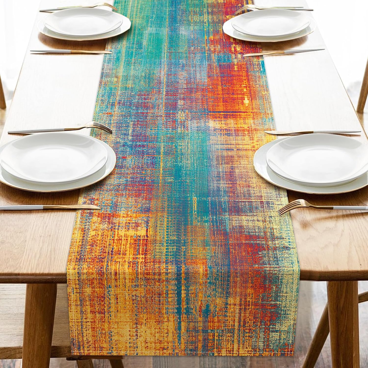 Amazon.com: Croar Vintage Blue Orange Dining Table Runner, Retro ...