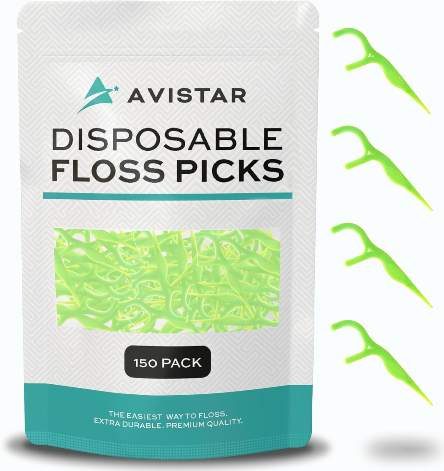 Amazon.com : 150 Travel Floss Picks Bulk - Green Easy Grip Disposable ...
