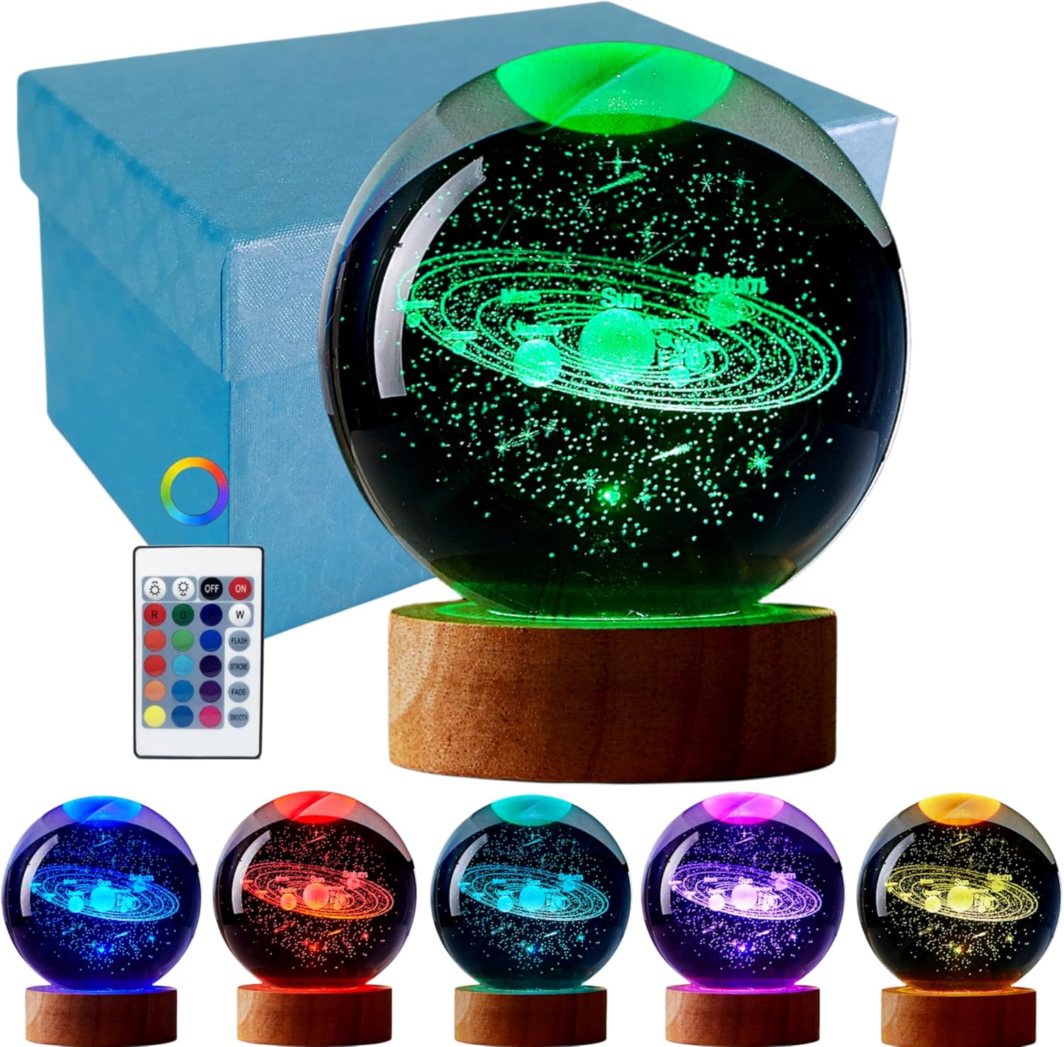 Solar System Night Light, 3.15 inch Galaxy Crystal Ball Lamp with 16 ...