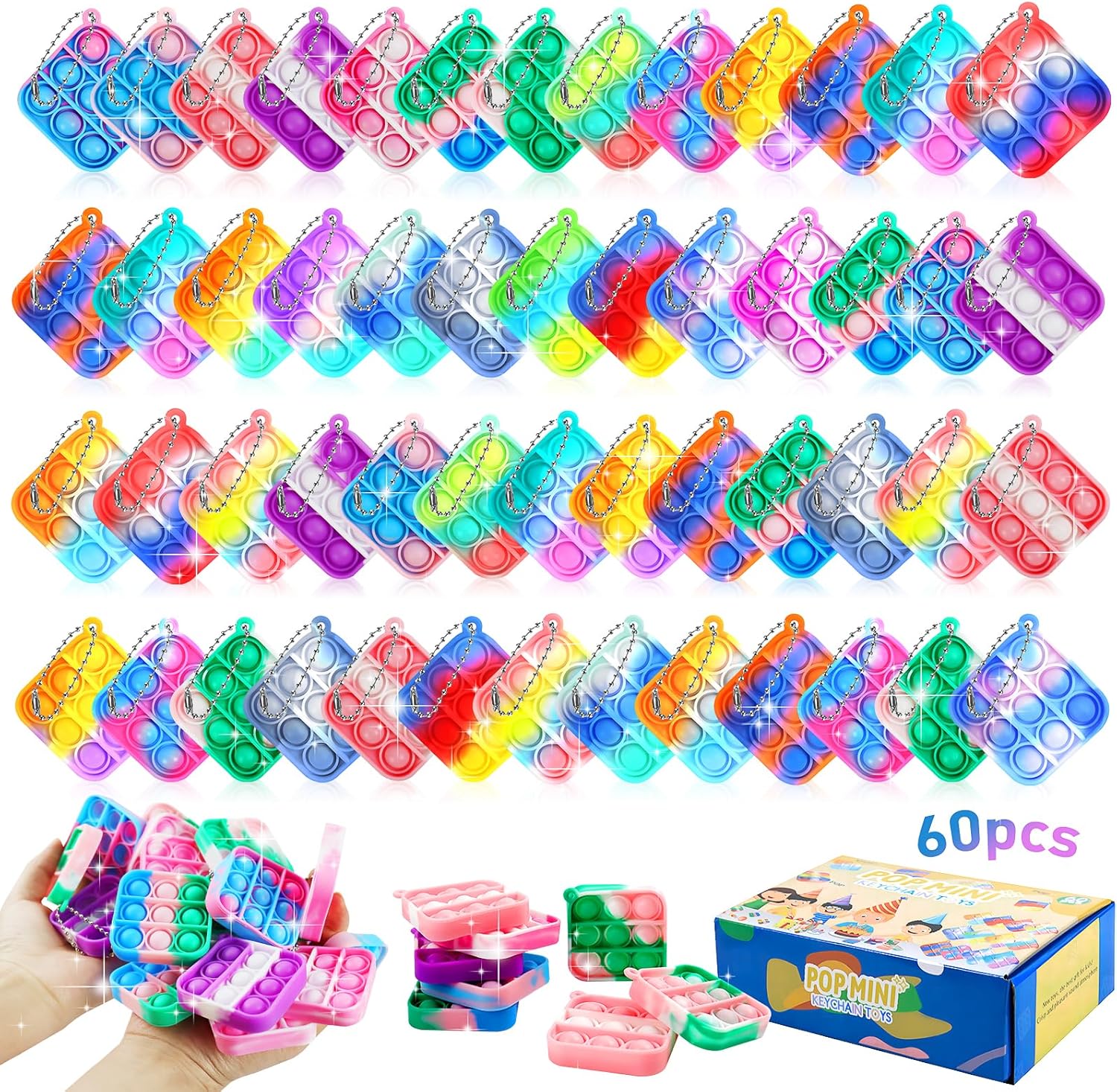 Gytera 60Pcs Party Favors Mini Pop Keychain Fidget Toys for Kids, Pop ...