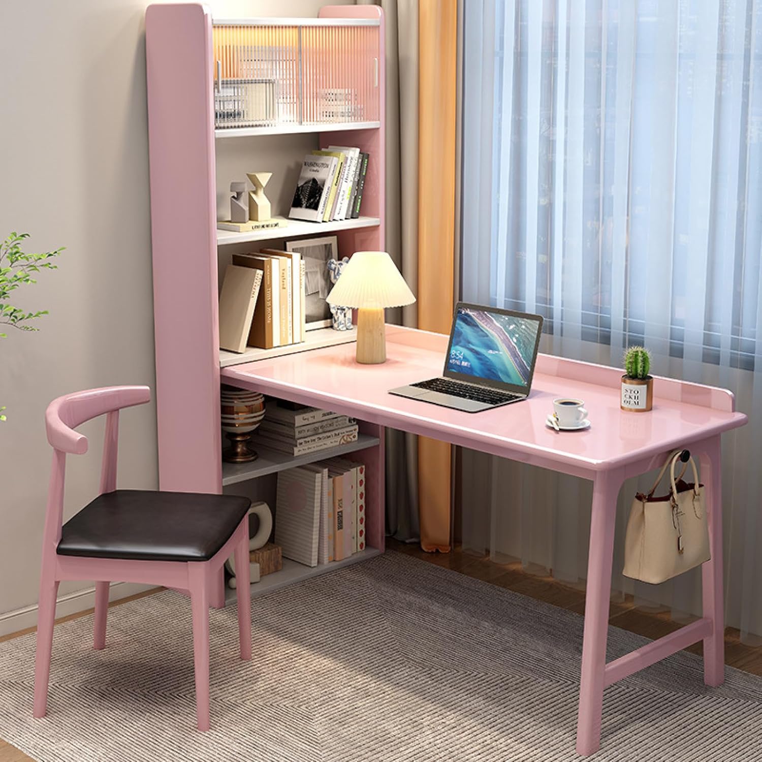 Amazon.com: FAANAS Home Office Computer Desk with Bookshelf & Glass ...