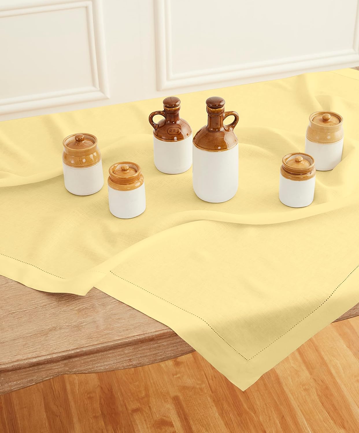 Amazon.com: Solino Home Yellow Linen Tablecloth 52 x 52 Inch – 100% ...