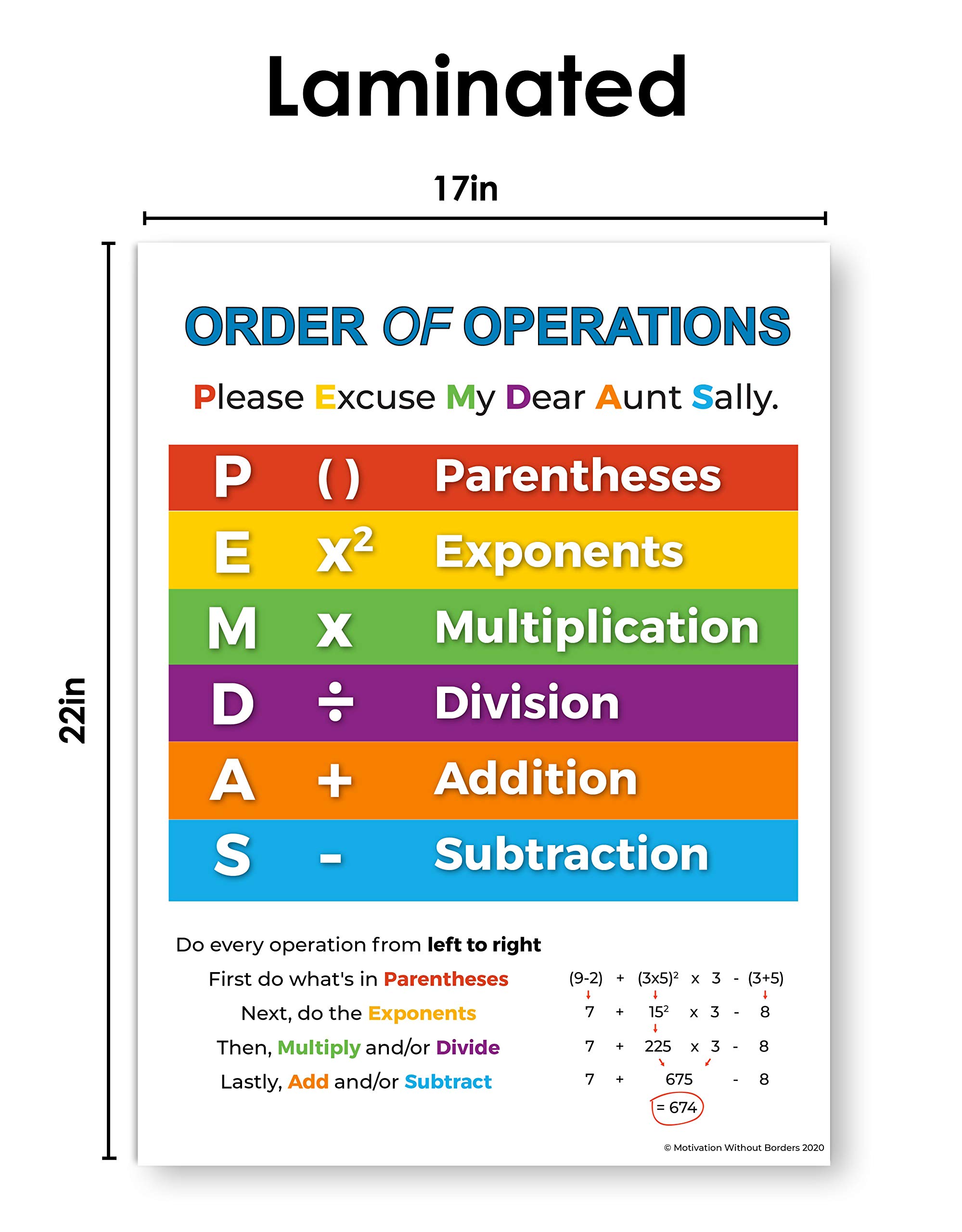 Order of Operations Poster (LAMINATED PEMDAS Math Posters for ...