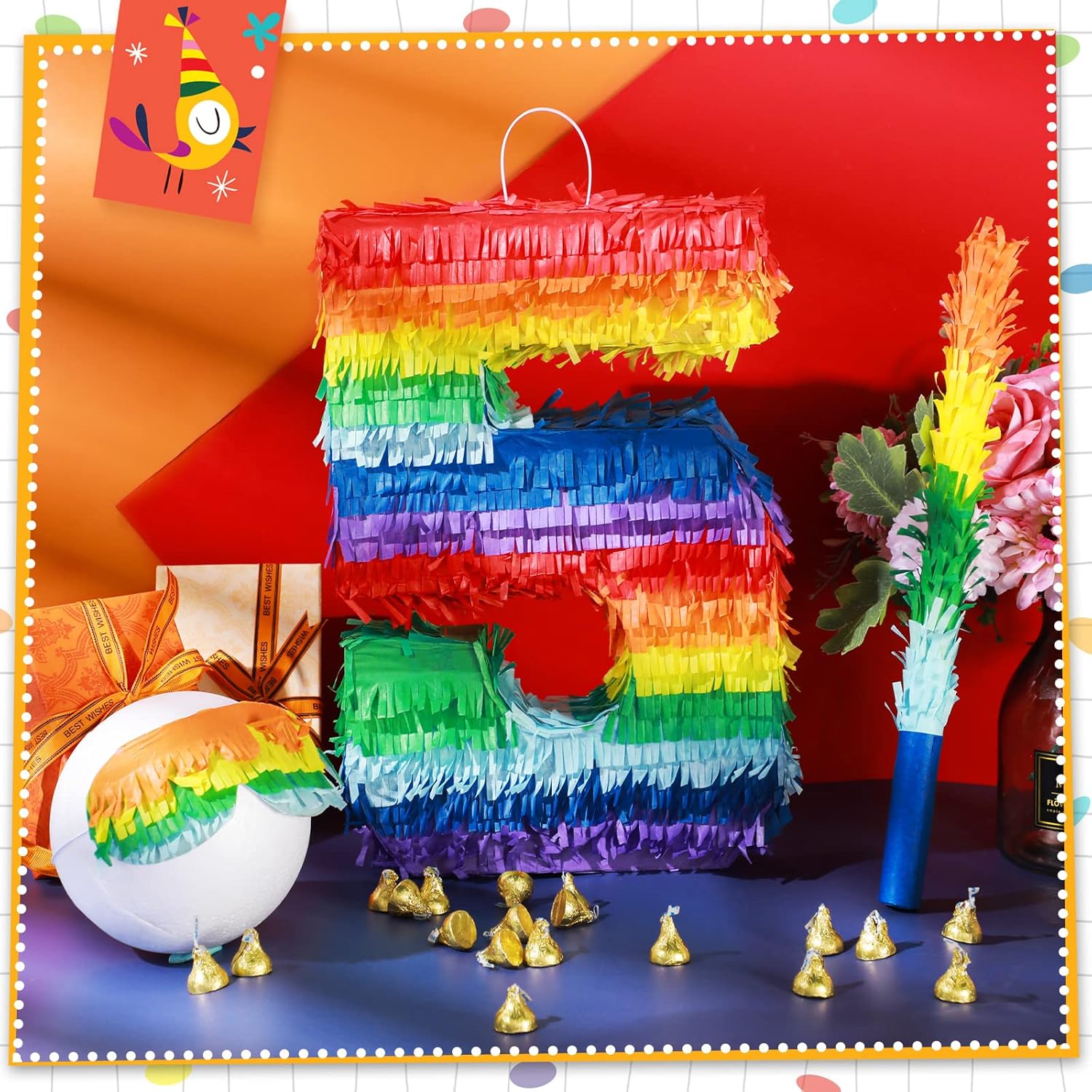Piñata con número arcoíris multicolor con número de piñata para niños ...