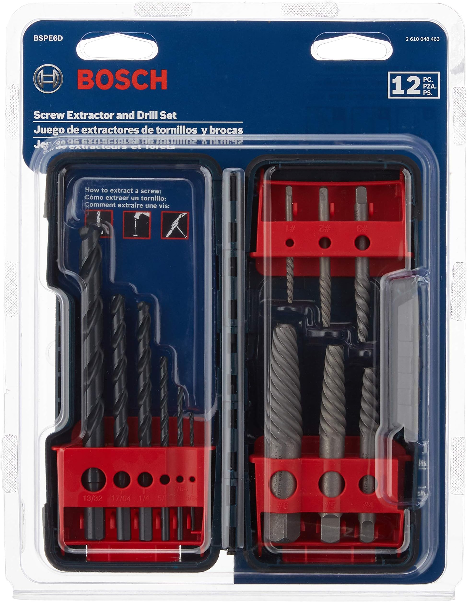 BOSCH BSPE6D 12-Piece Assorted Set Spiral Flute High-Carbon Steel Screw ...