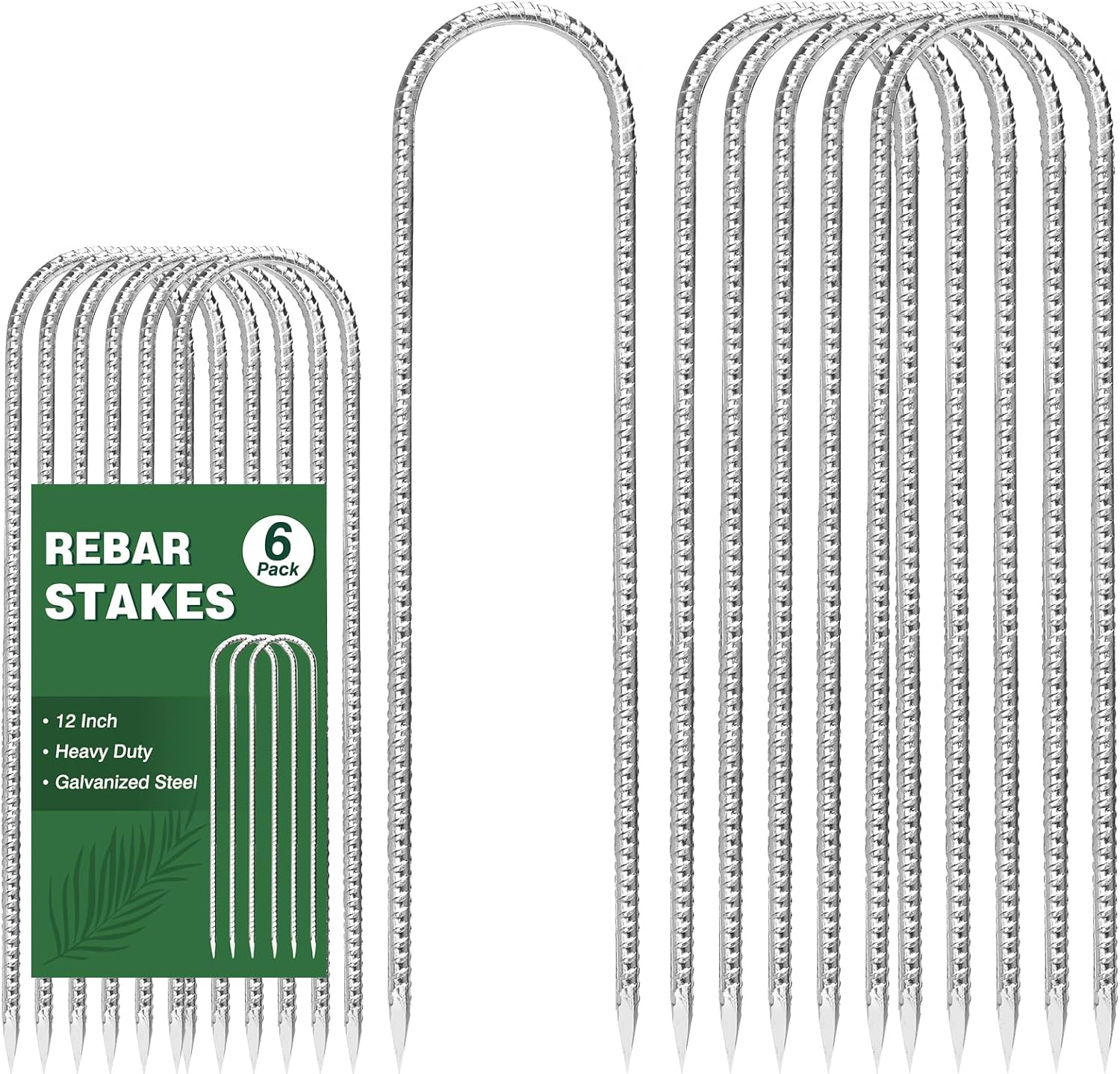 Amazon.com : CEWOR 6 Pack 12 Inch Rebar Stakes, U Hook Galvanized ...