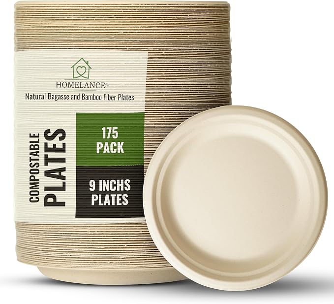 Amazon.com: Disposable Compostable Plates 9 Inch, 175Pcs, Biodegradable ...