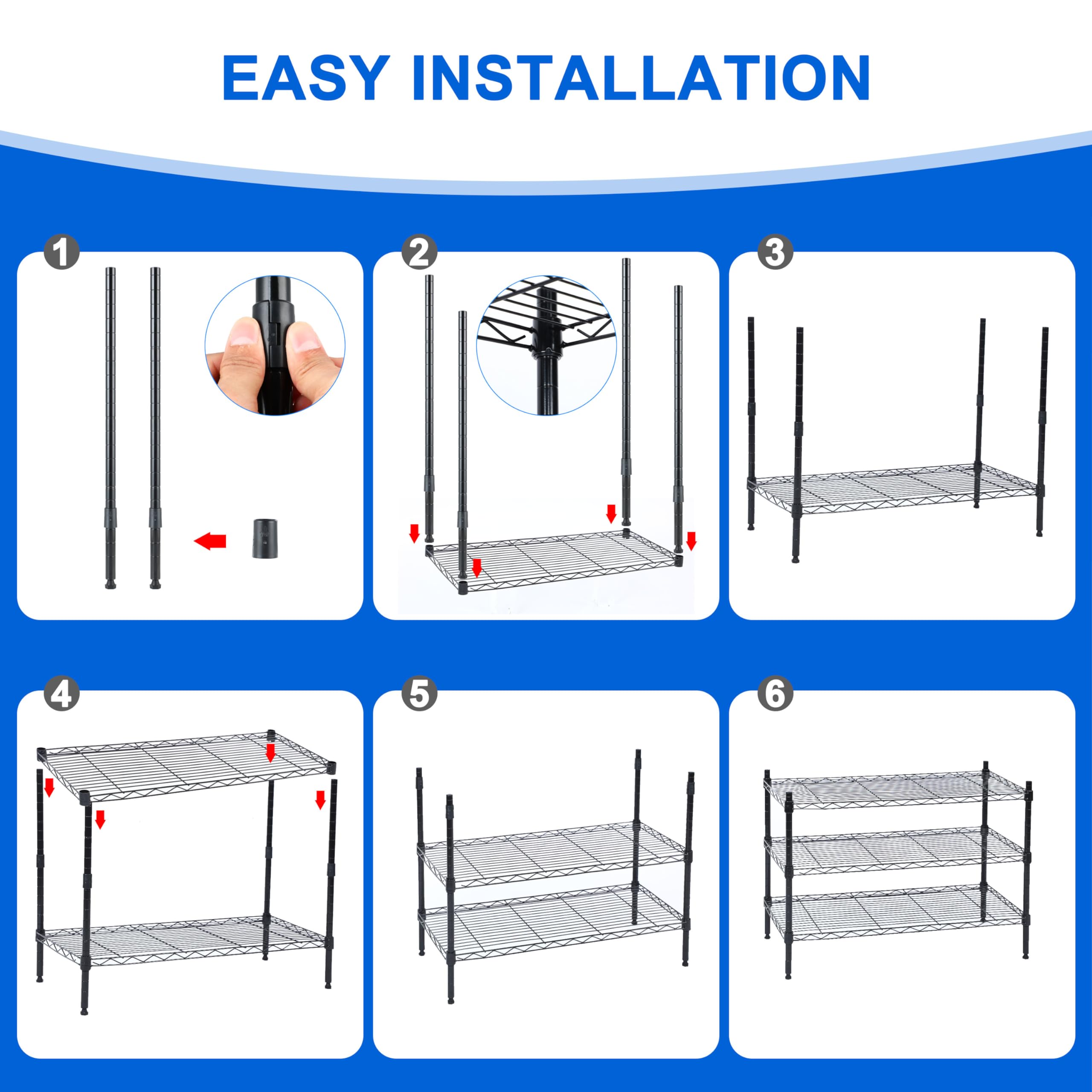 Snapklik.com : Heavy Duty 3-Tier Shelving Units Adjustable, Wire Shelf