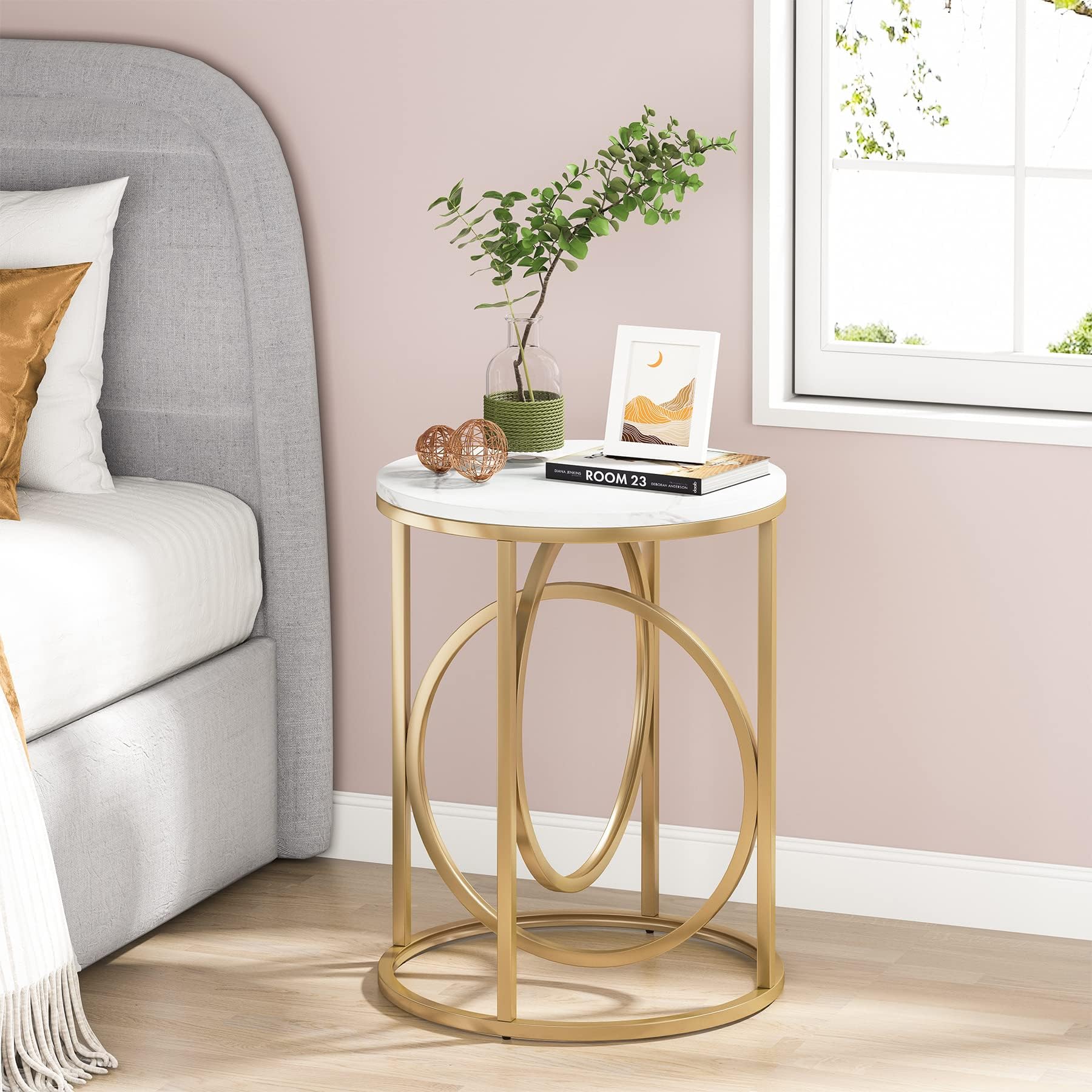 Tribesigns Modern Round End Table, Faux Marble Sofa Side Table, Coffee ...
