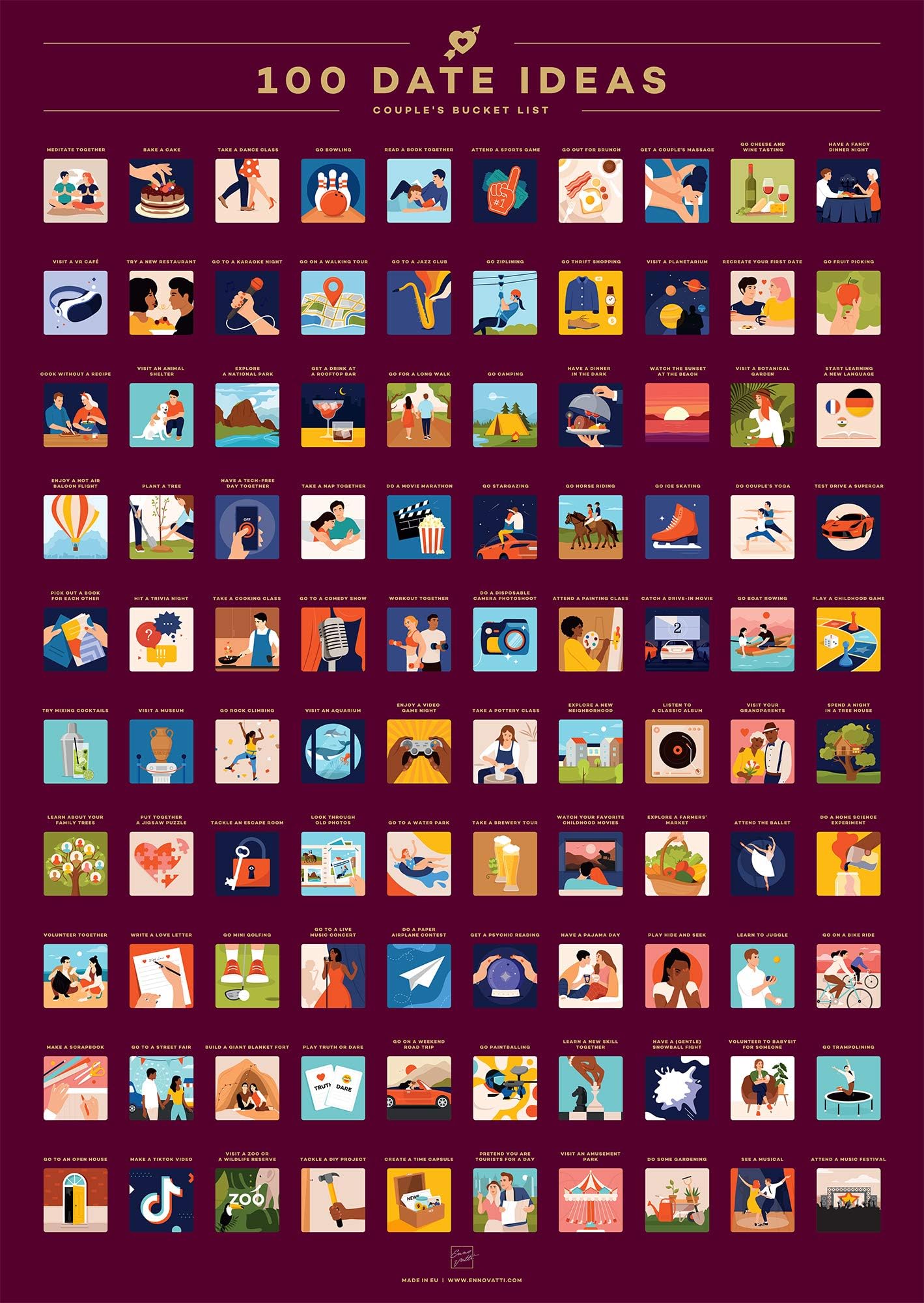 Amazon.com: Enno Vatti 100 Dates Scratch Off Poster - Perfect Couple ...