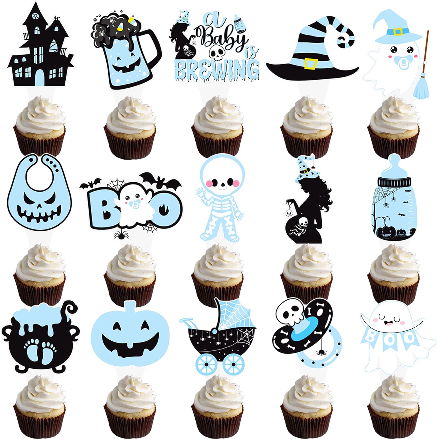 Amazon.com: 48Pcs Halloween Theme Cupcake Toppers Halloween Boy Baby ...
