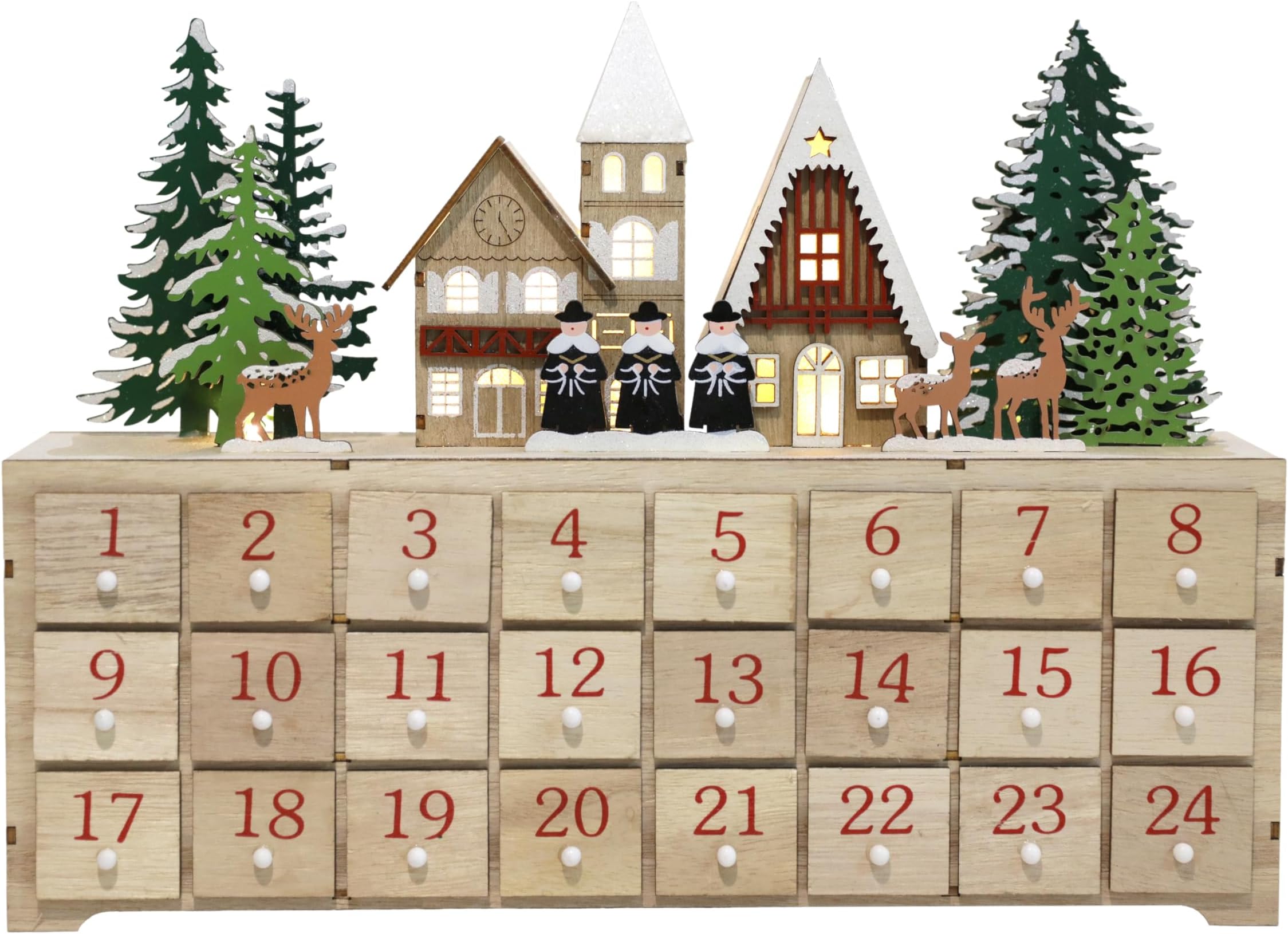 PE Christmas Wooden Advent Calendar with 24 drawers and LED Lights ...