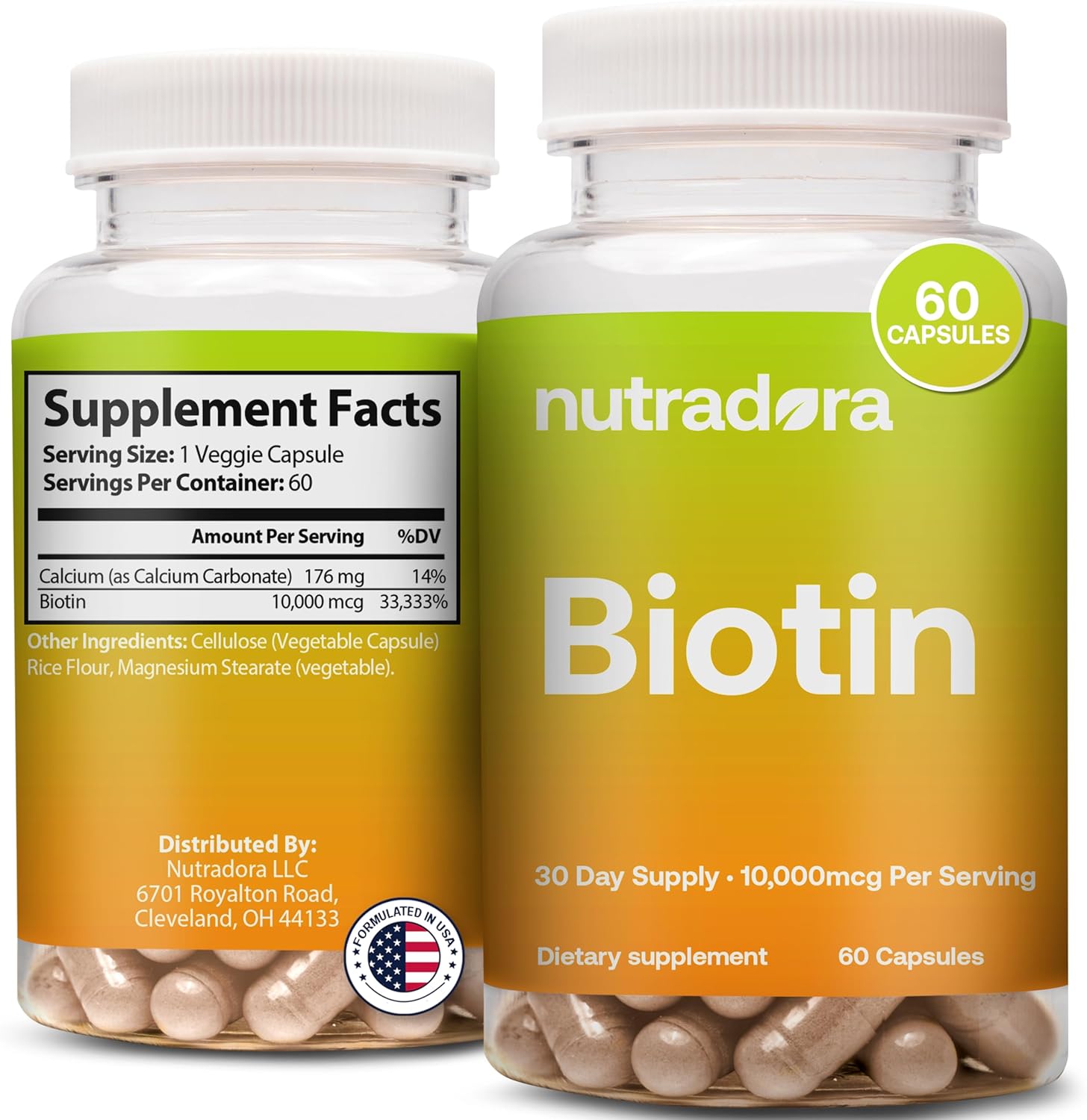 Amazon.com: Nutradora Biotin Vitamins for Hair Skin and Nails 10,000mcg ...