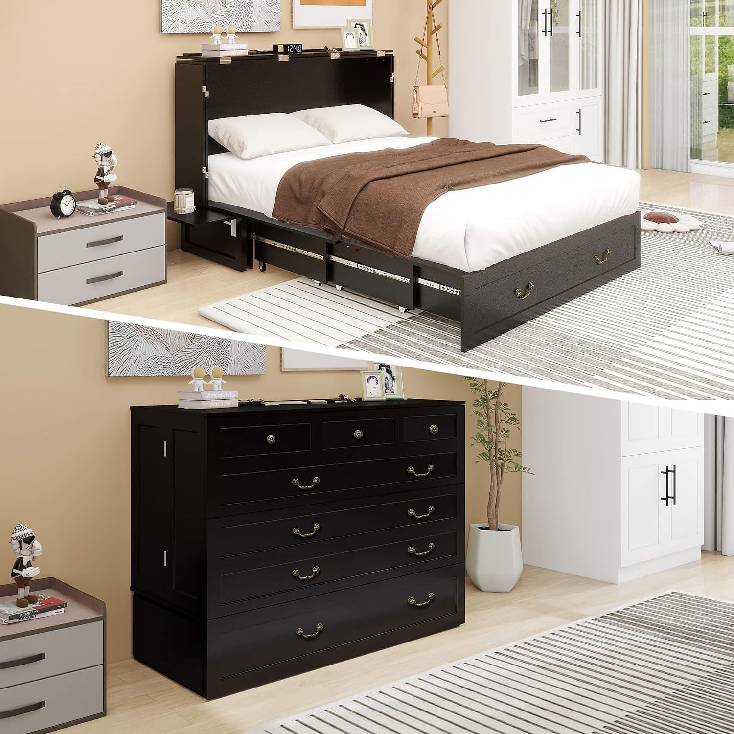 Amazon.com: UrbEleg Queen Murphy Bed Cabinet with Charging Station for ...