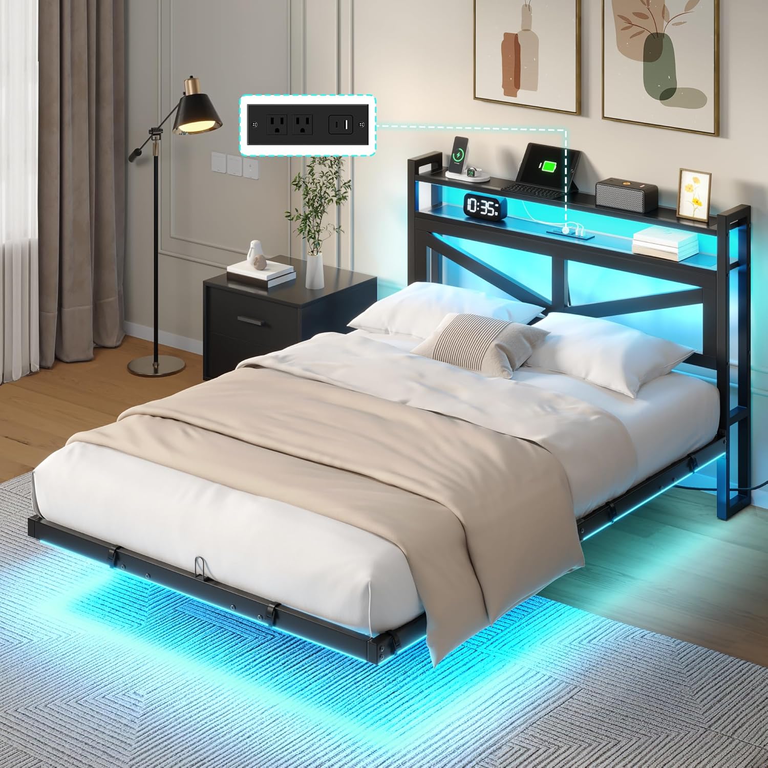 Amazon.com: YITAHOME Queen Size Floating Bed Frame with USB Charging ...