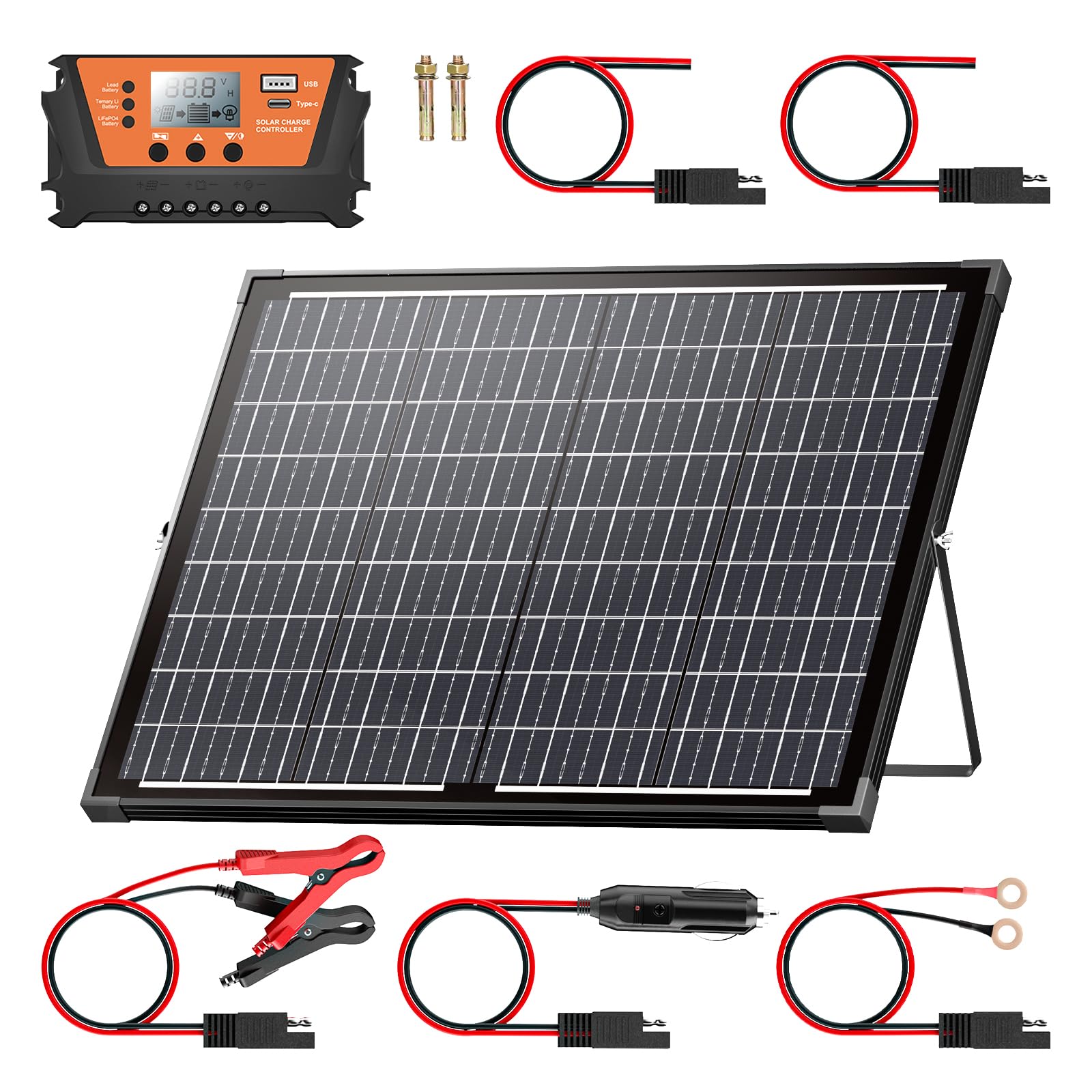 Amazon.com : 50W Solar Panel Kit with 50 Watts 12 Volt Monocrystalline ...