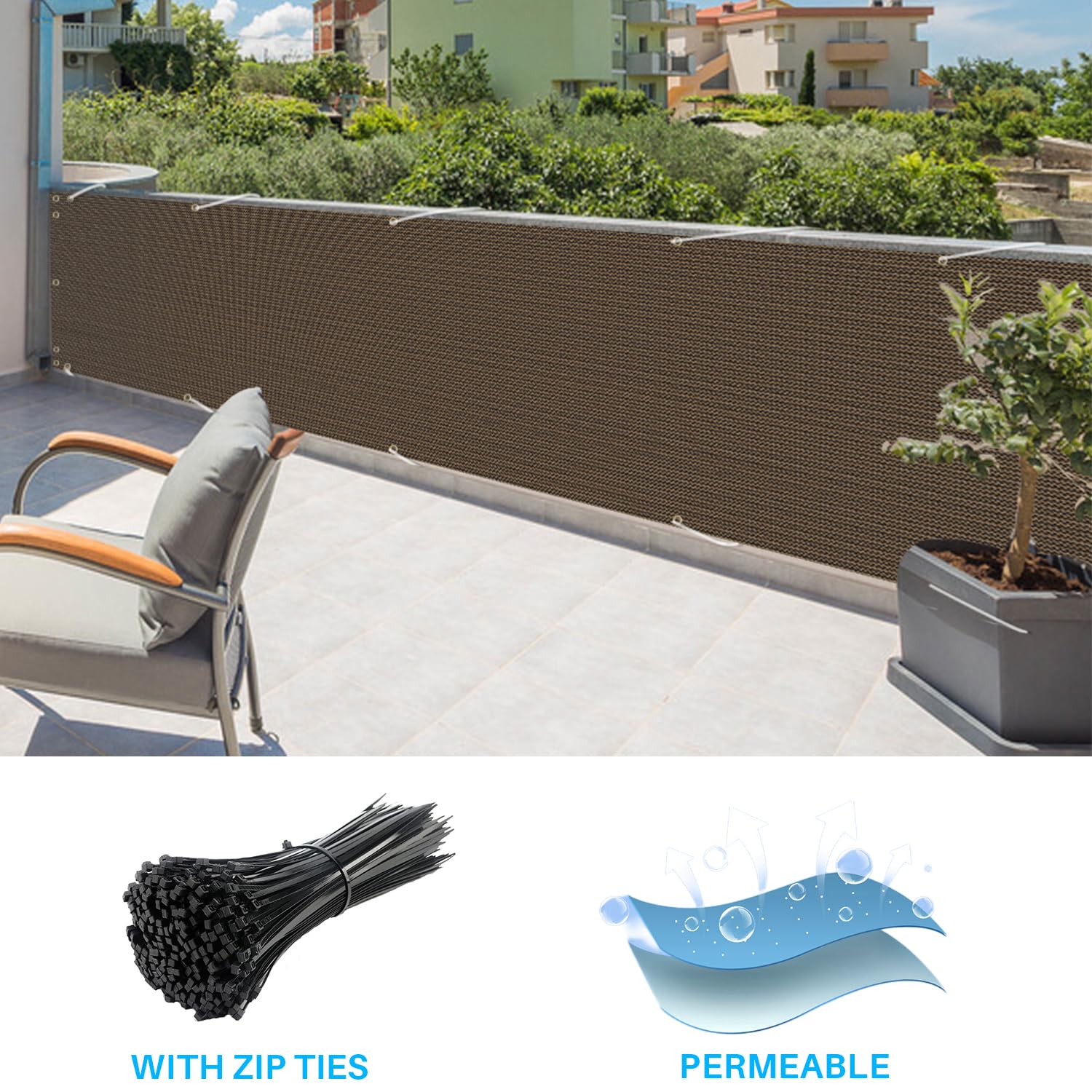 Snapklik.com : Patio Balcony Privacy Screen Brown, 2.5 X 25 Screen Mesh ...