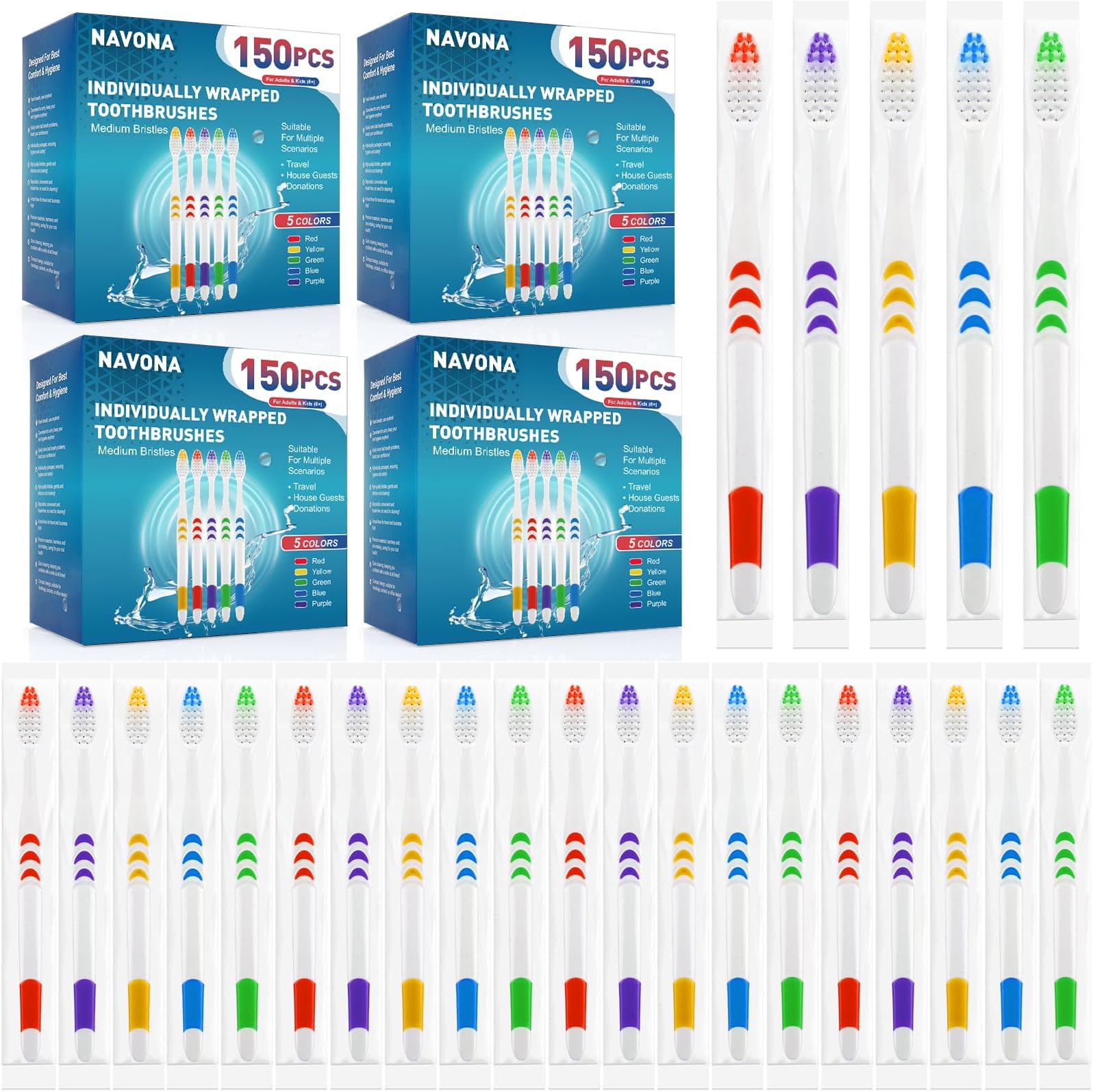 Amazon.com : Navona 600 PCS Individually Wrapped Bulk Toothbrush Pack ...