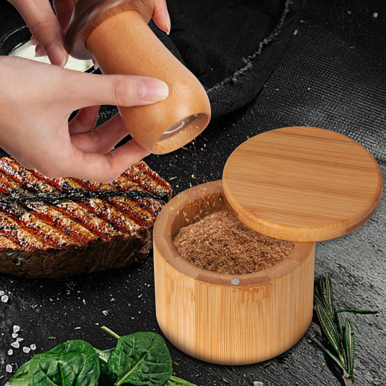 Amazon.com: Xisakaca 4" inch Wooden Pepper Grinder Mill, Sea Coarse ...