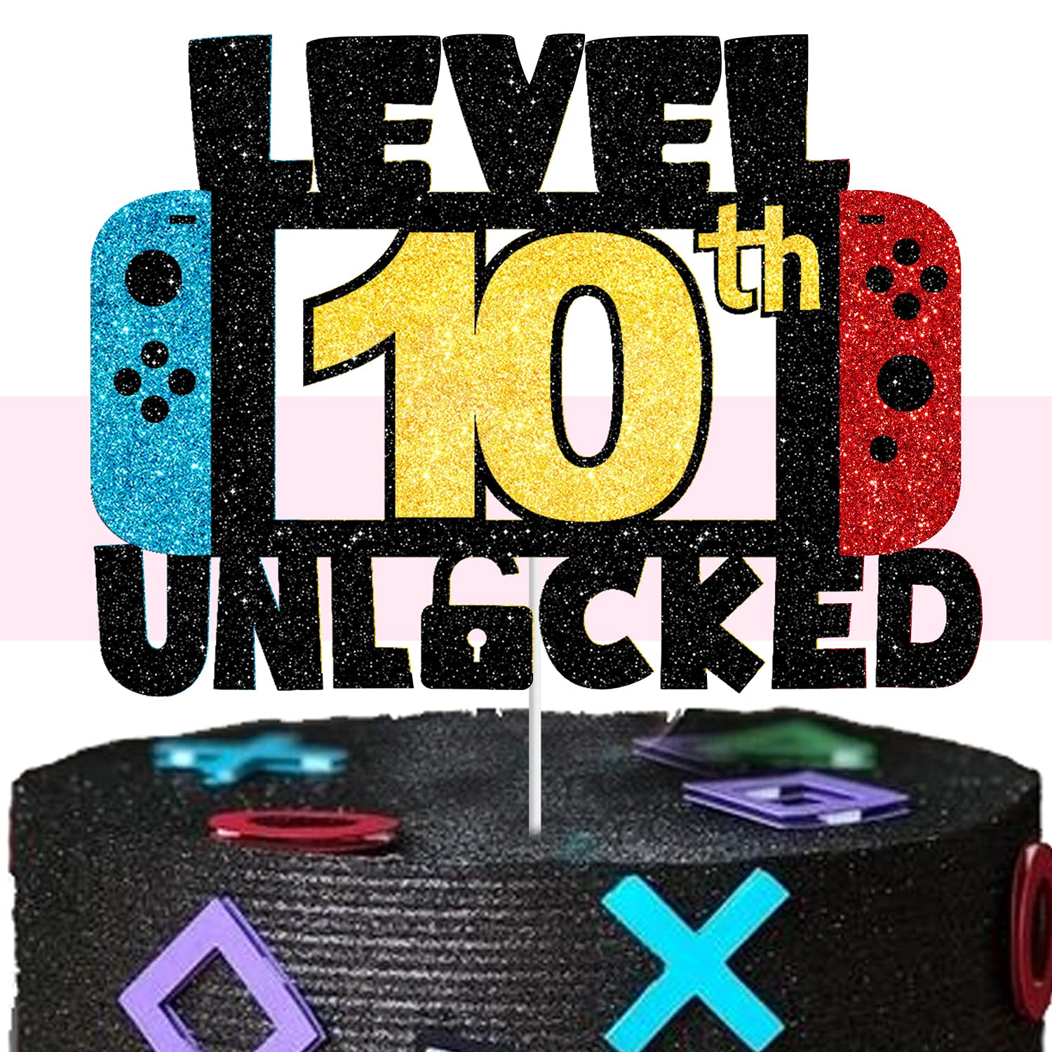 Buy 10 LEVEL Birthday Cake Topper - 10th Happy Birthday Gamepad Cake ...