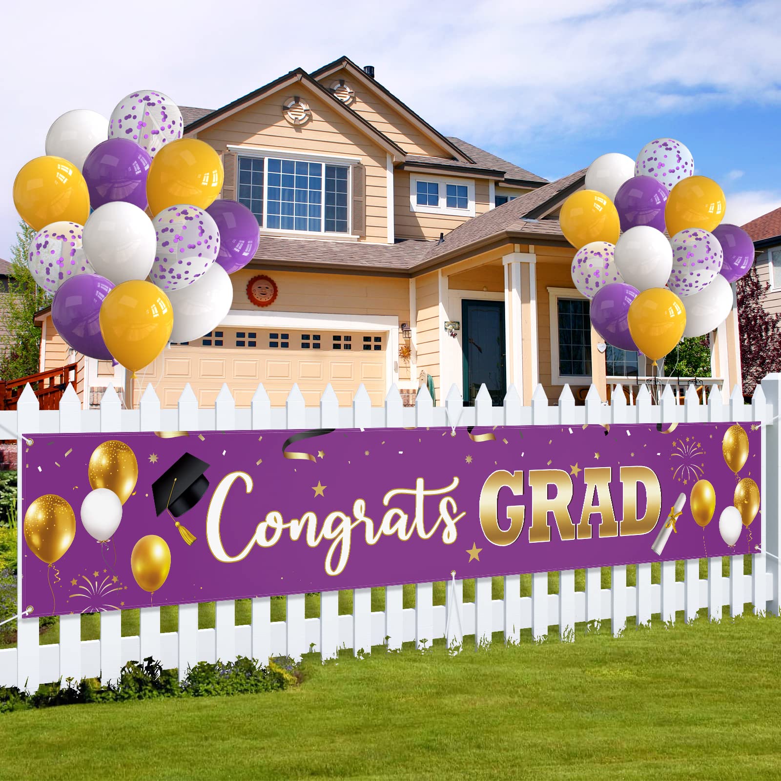 Arosche Large Graduation Banner Decorations 120" x 20" with 24Pcs ...