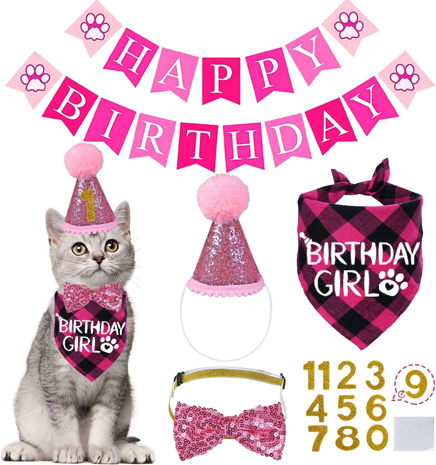 Amazon.com : STMK Cat Birthday Party Supplies, Cat Birthday Hat with ...