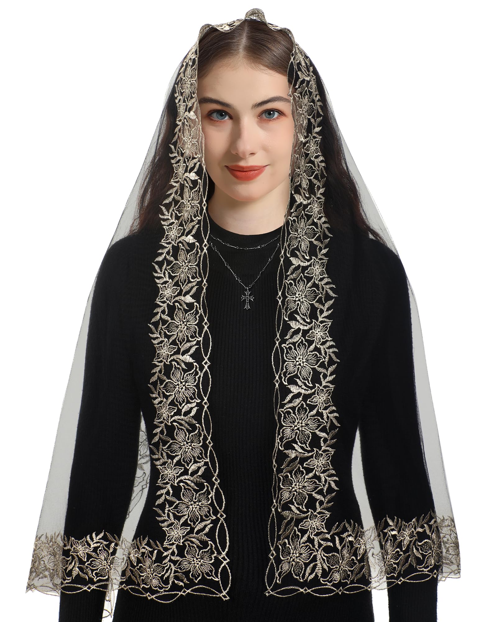 Snapklik.com : Lace Mantilla Church Veil - Rectangular Shape Head ...