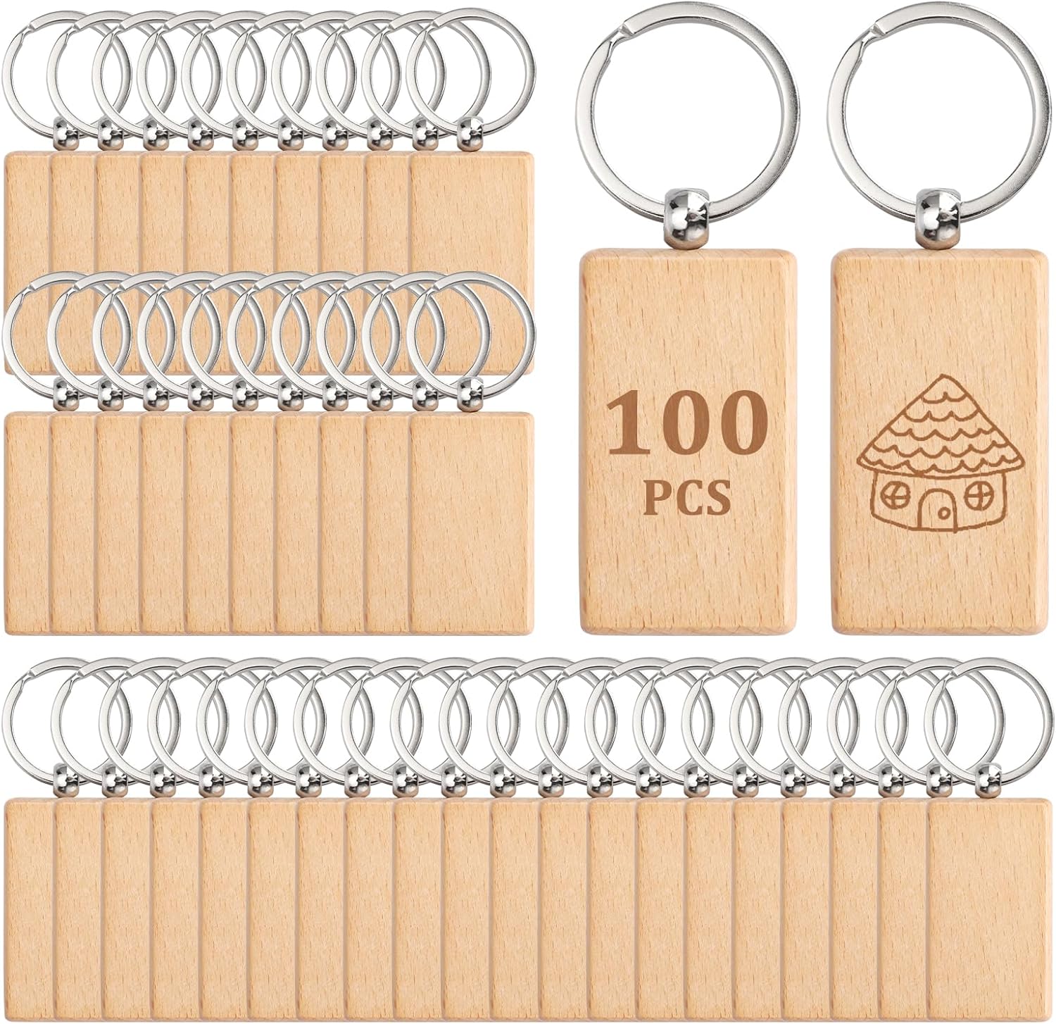 Amazon.com: OGANAZI 100 Pieces Wooden Keychain Blanks, Rectangle ...