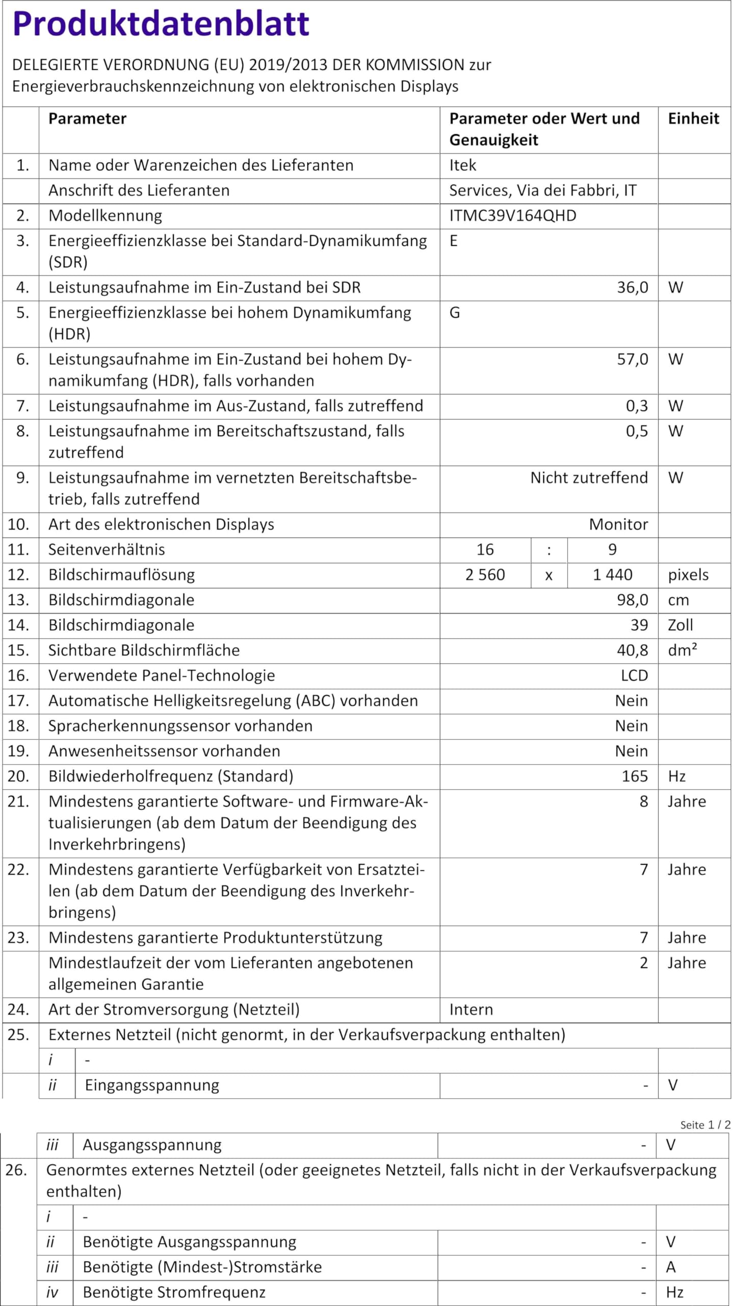 LC-Power LED-Monitor (gebogen, QHD, 97,79 cm , LC-M39-QHD-165-C, Weiß ...