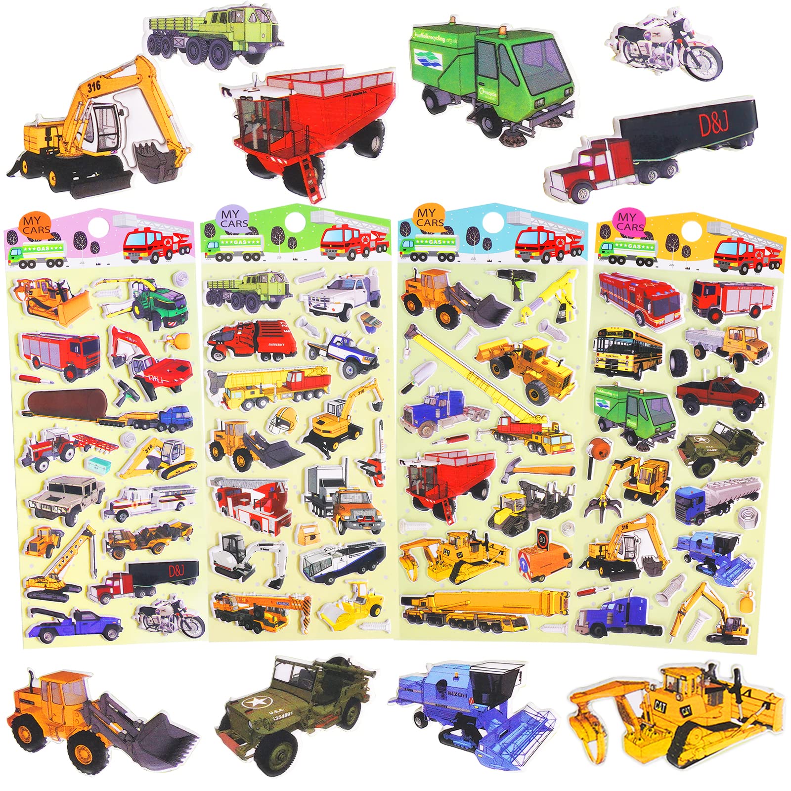 Amazon.com: 3D Car Puffy Stickers for Toddlers Kids, 4 Sheets Reusable ...