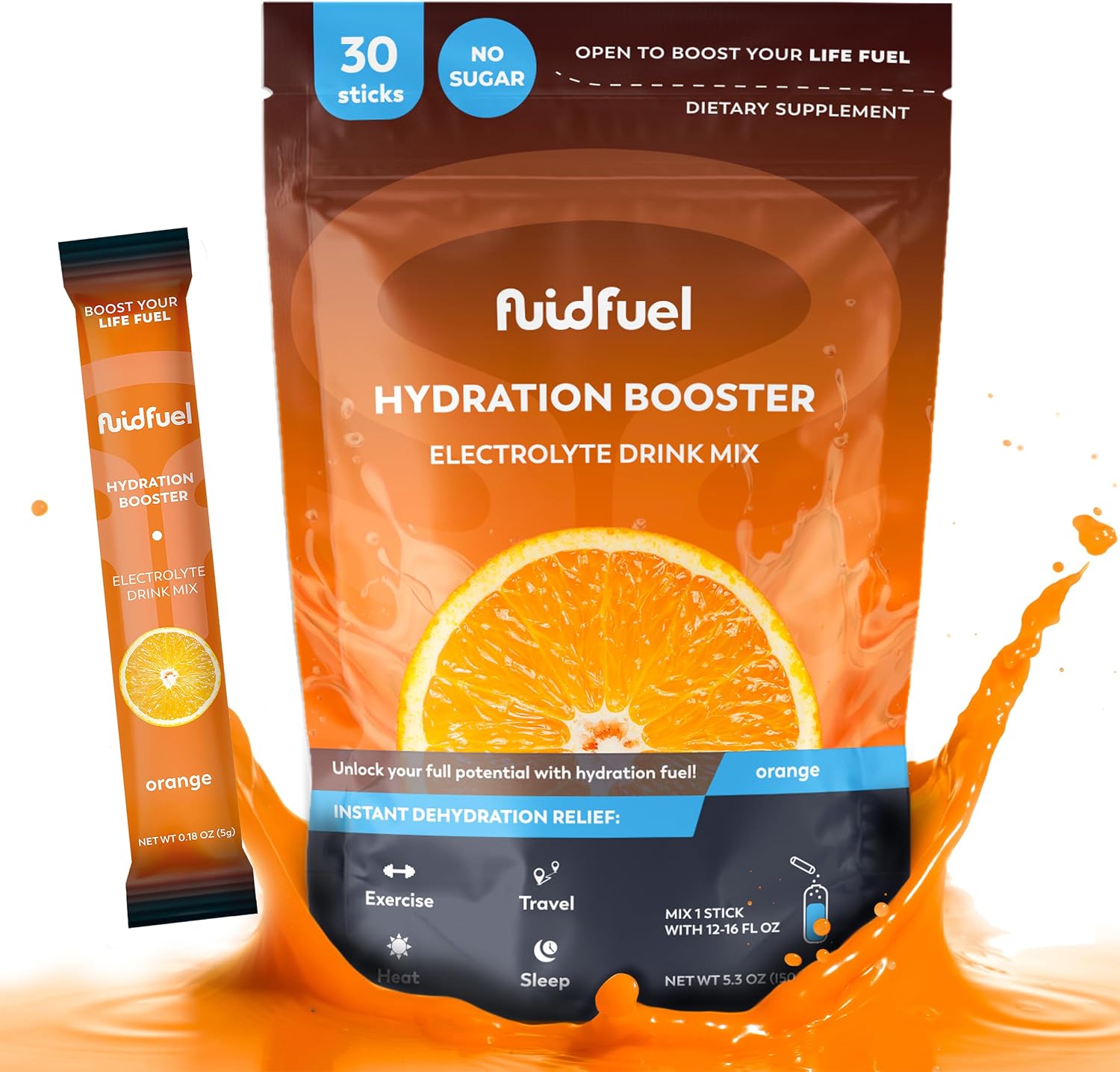 Amazon.com: FLUIDFUEL Hydration Packets - Orange Electrolytes Powder No ...