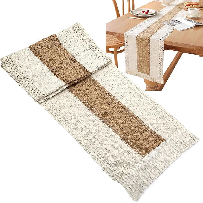 Table Runner, Natural Hessian Dining Table Runner with Tassels Rustic ...
