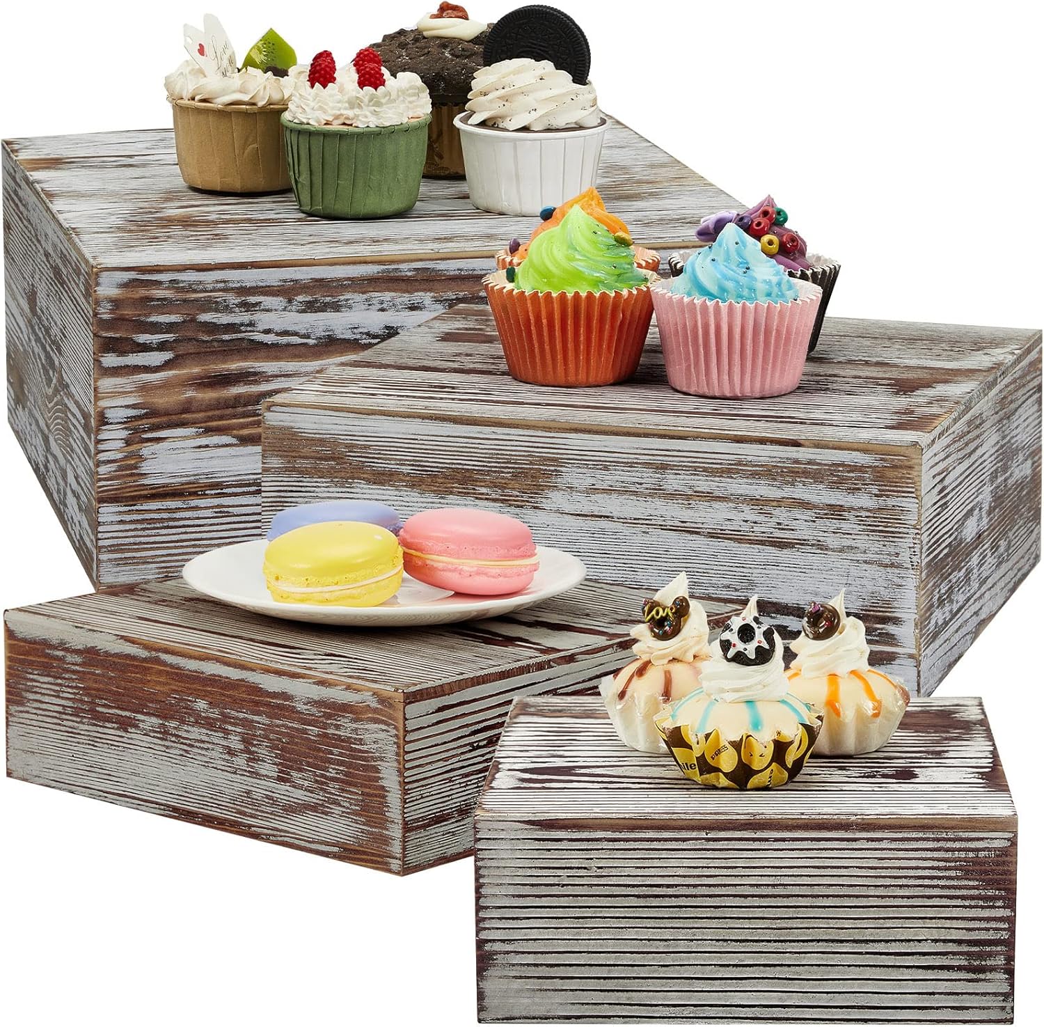 Juexica Set of 4 Wood Display Risers Rustic Cupcake Stand Wooden ...