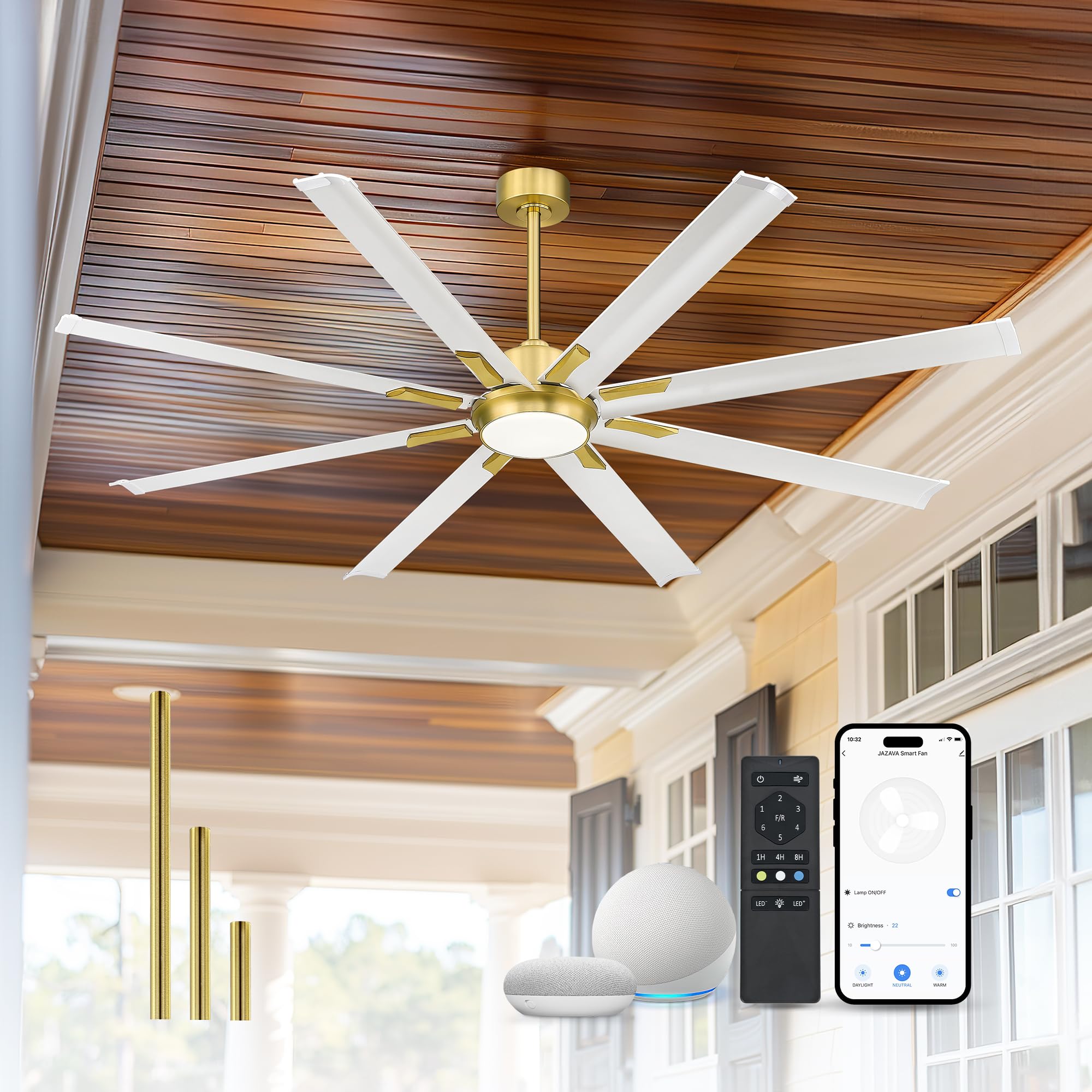Amazon.com: JAZAVA 72 Inch White & Gold Ceiling Fan,Smart Ceiling Fan ...