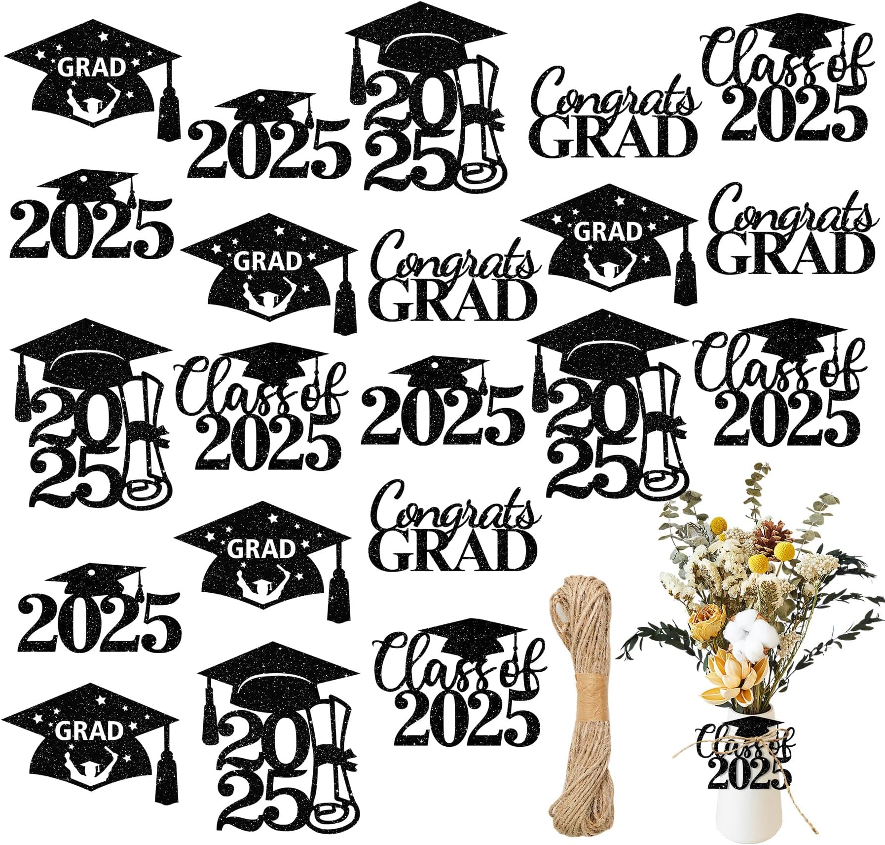 Amazon.com: 50Pcs Graduation Cutouts Tags Decorations Glitter Grad Caps ...
