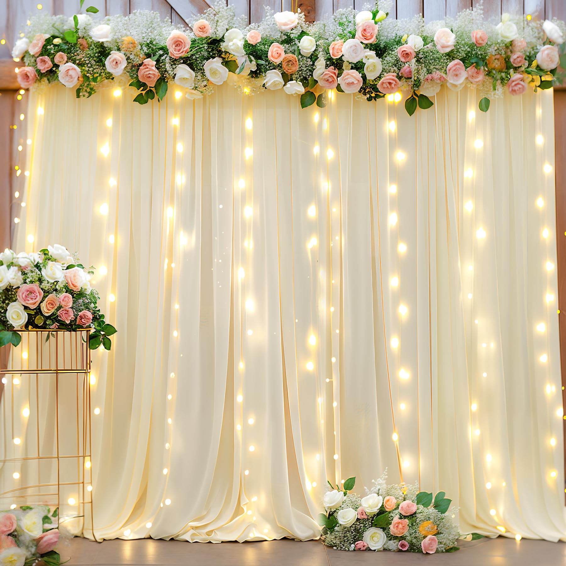 Amazon.com : 10x10ft Ivory Wrinkle Free Backdrop Curtains with Lights ...
