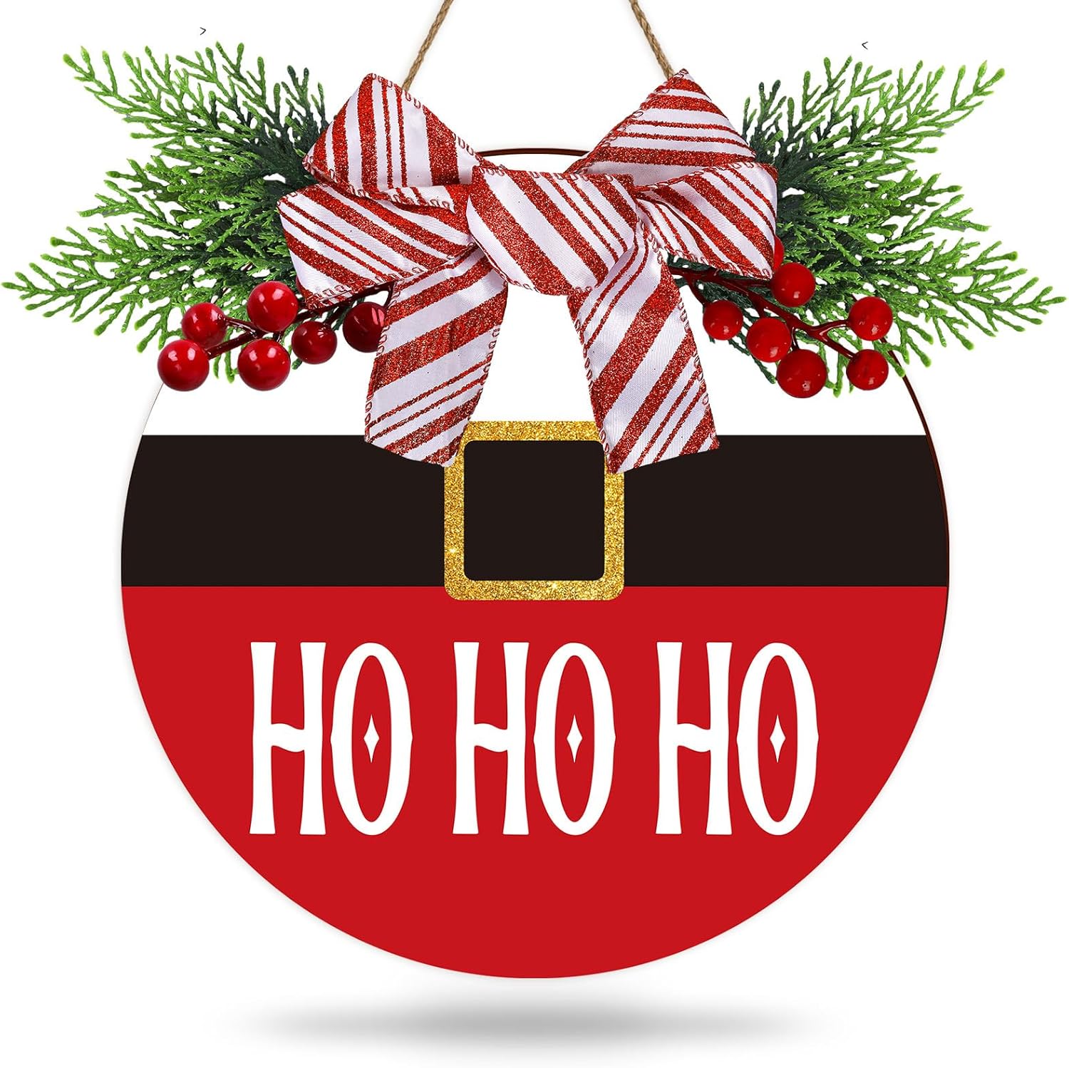 Amazon.com: Whaline Christmas Wooden Hanging Sign with Bow Berries Ho ...