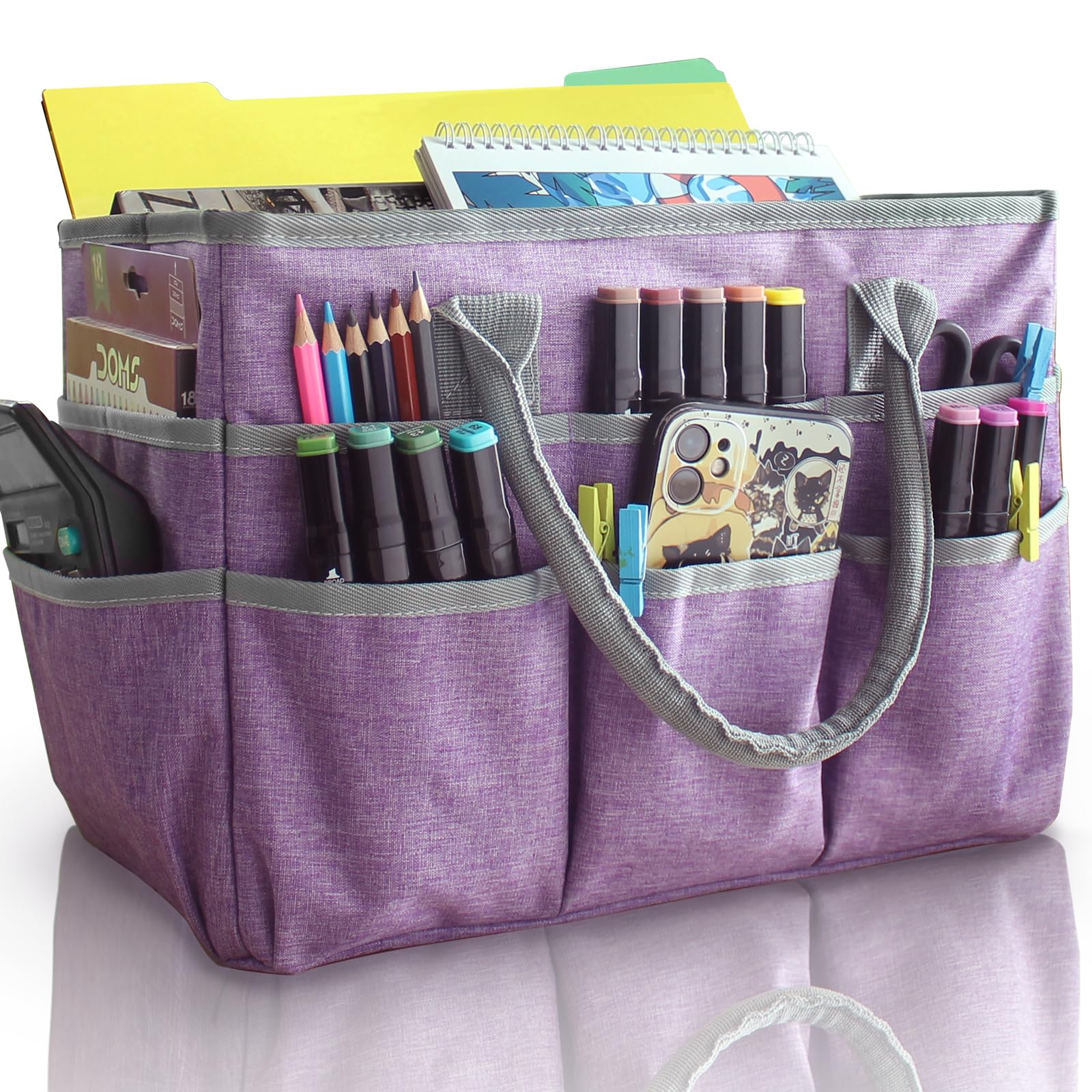 Amazon.com: Cupohus Art Organizer Craft Storage Tote Bag with Pockets ...